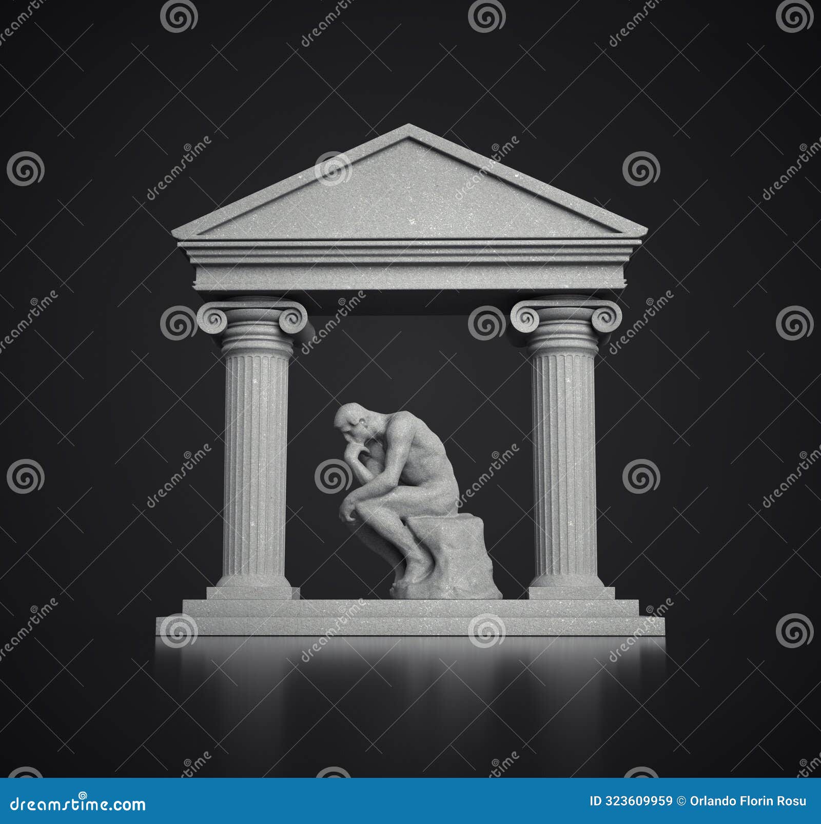 Thinker Statue Under the Roman Structure Stock Illustration ...