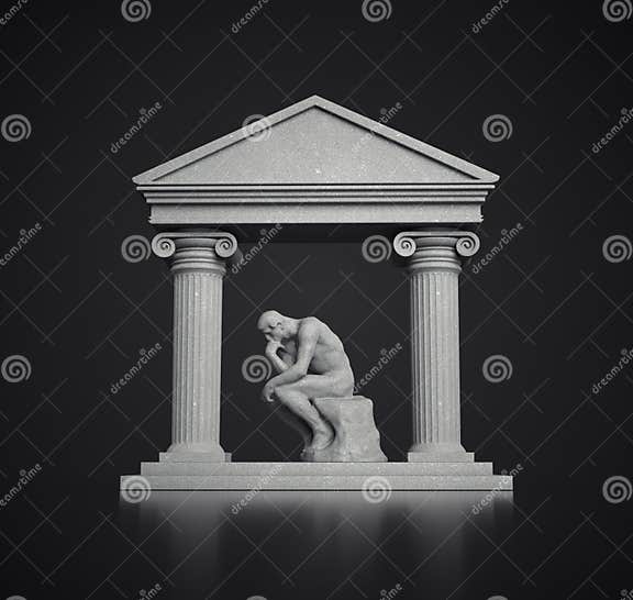 Thinker Statue Under the Roman Structure Stock Illustration ...
