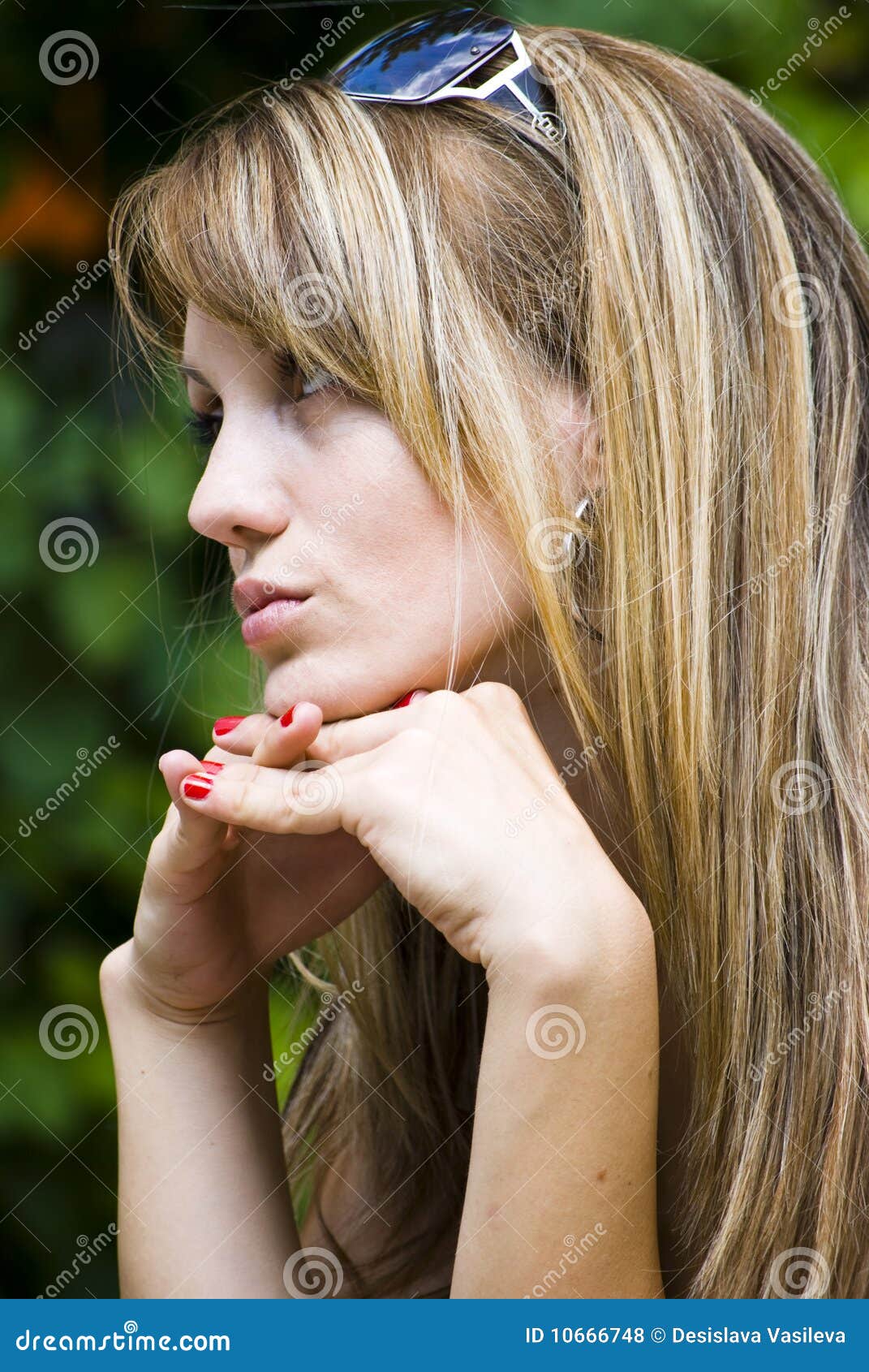 Thinking stock photo. Image of portrait, face, long, pretty - 10666748