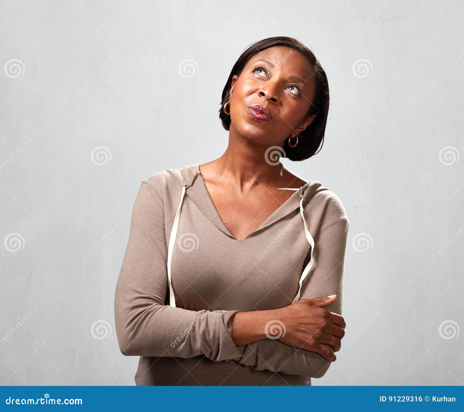 Thinking african woman stock photo. Image of concept - 91229316