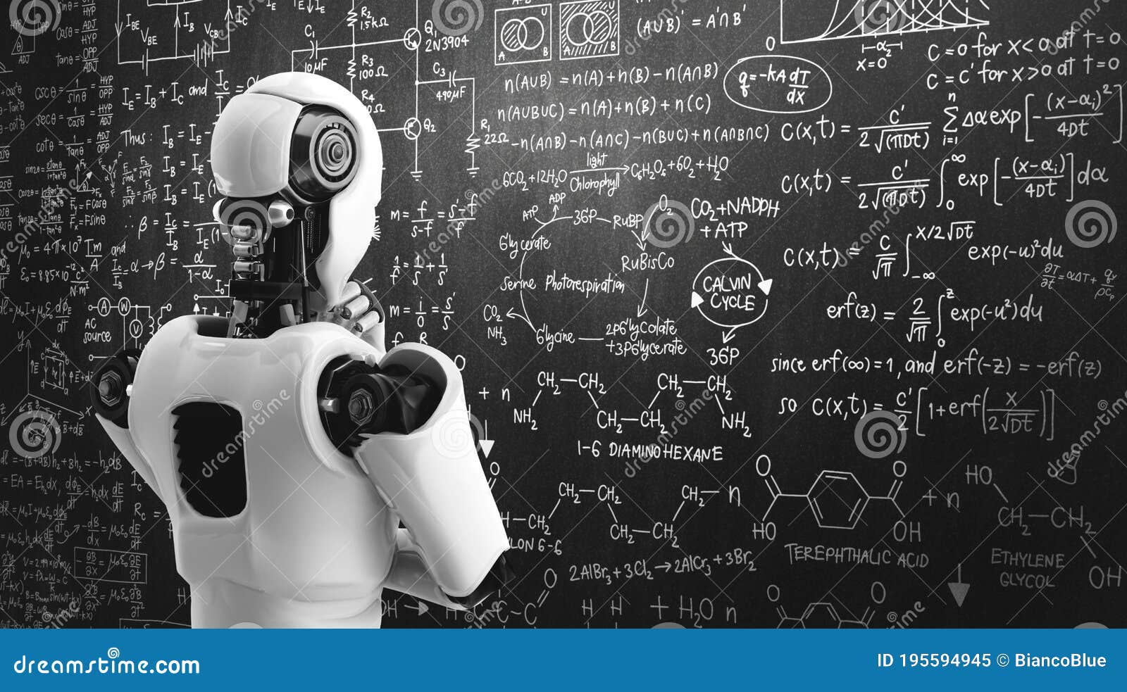 Thinking Ai Humanoid Robot Analyzing Screen Of Mathematics Formula And