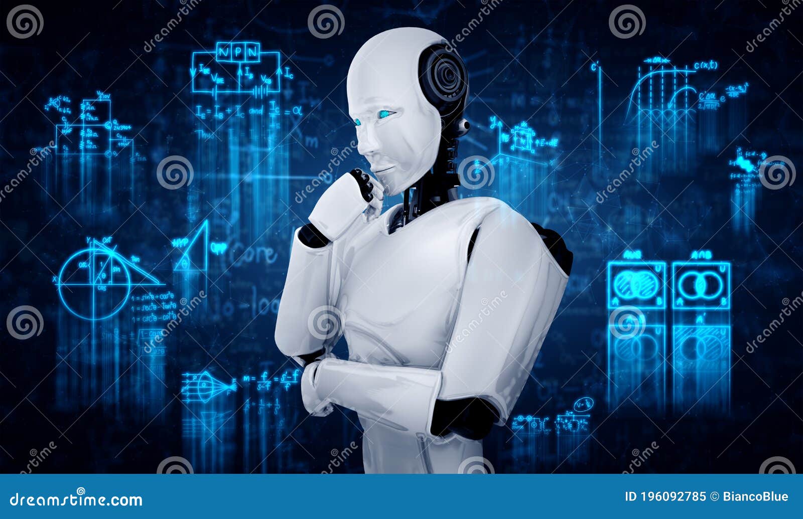 Thinking AI Humanoid Robot Analyzing Screen of Mathematics Formula and ... Thinking AI Humanoid Robot Analyzing Screen of Mathematics Formula and ...