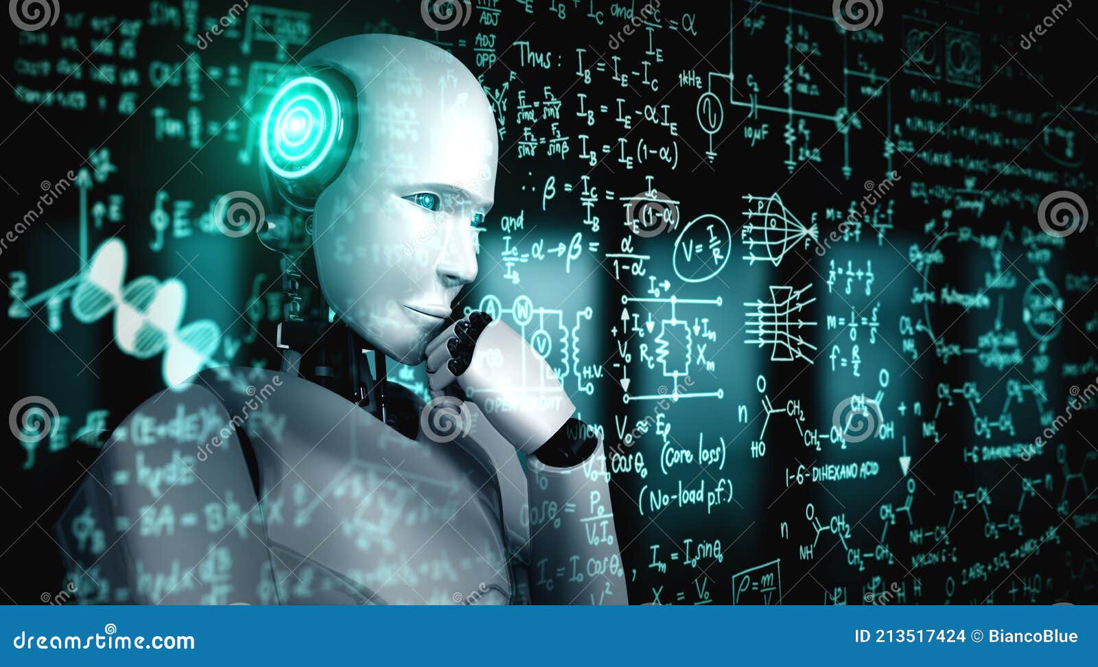 Thinking AI Humanoid Robot Analyzing Screen of Mathematics Formula and ... Thinking AI Humanoid Robot Analyzing Screen of Mathematics Formula and ...