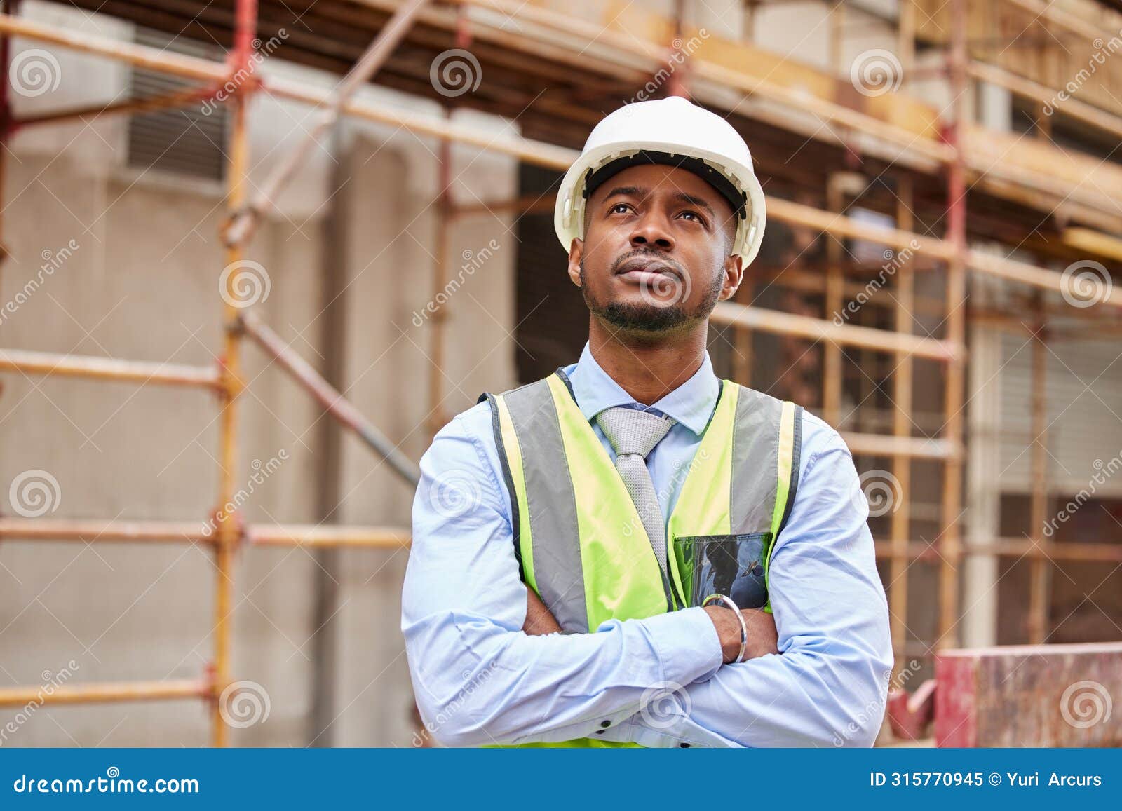 Thinking, Architect and Black Man at Construction Site for Planning ...