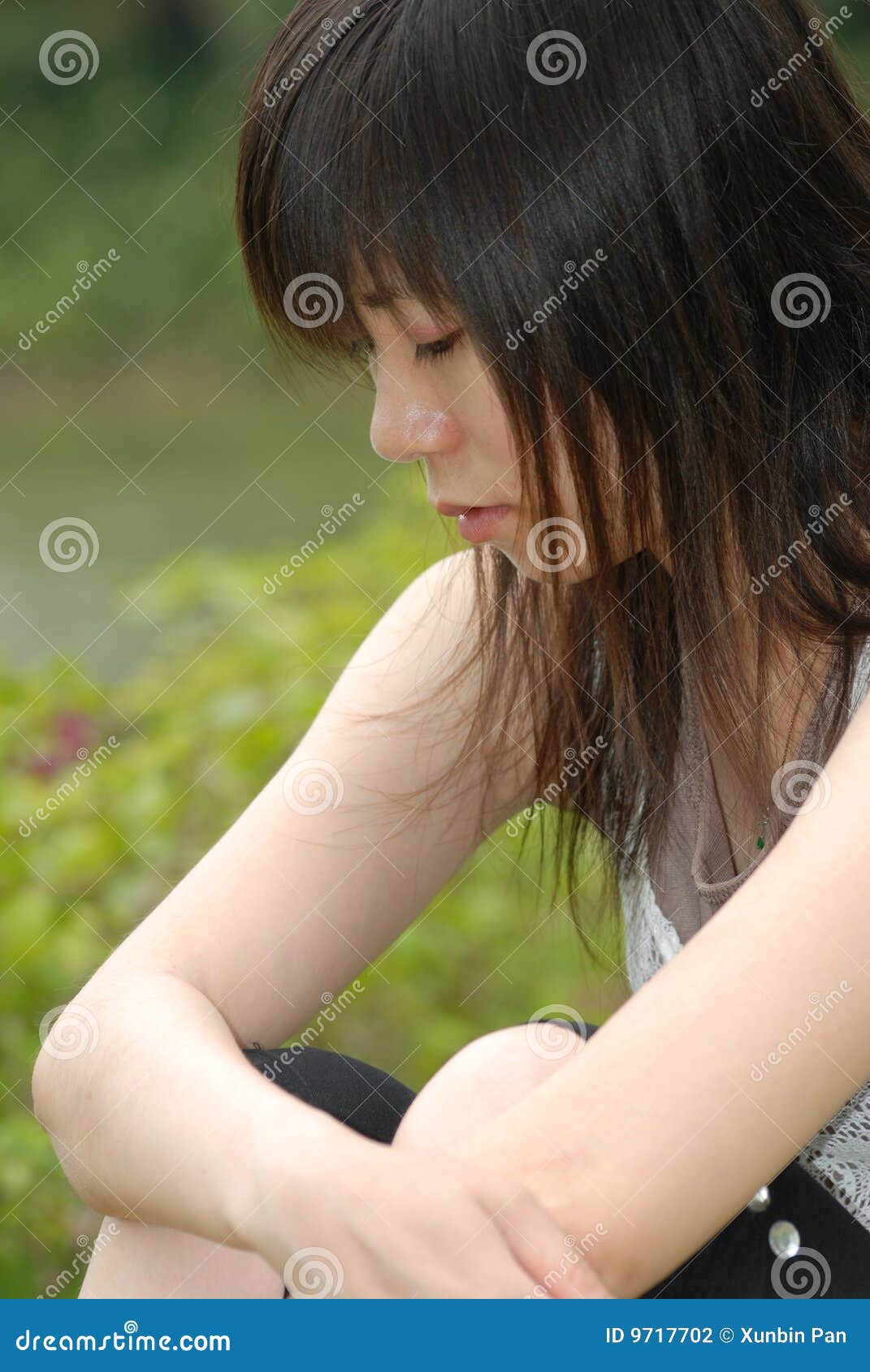 Thinking Asian girl stock photo. Image of alone, caucasian - 9717702