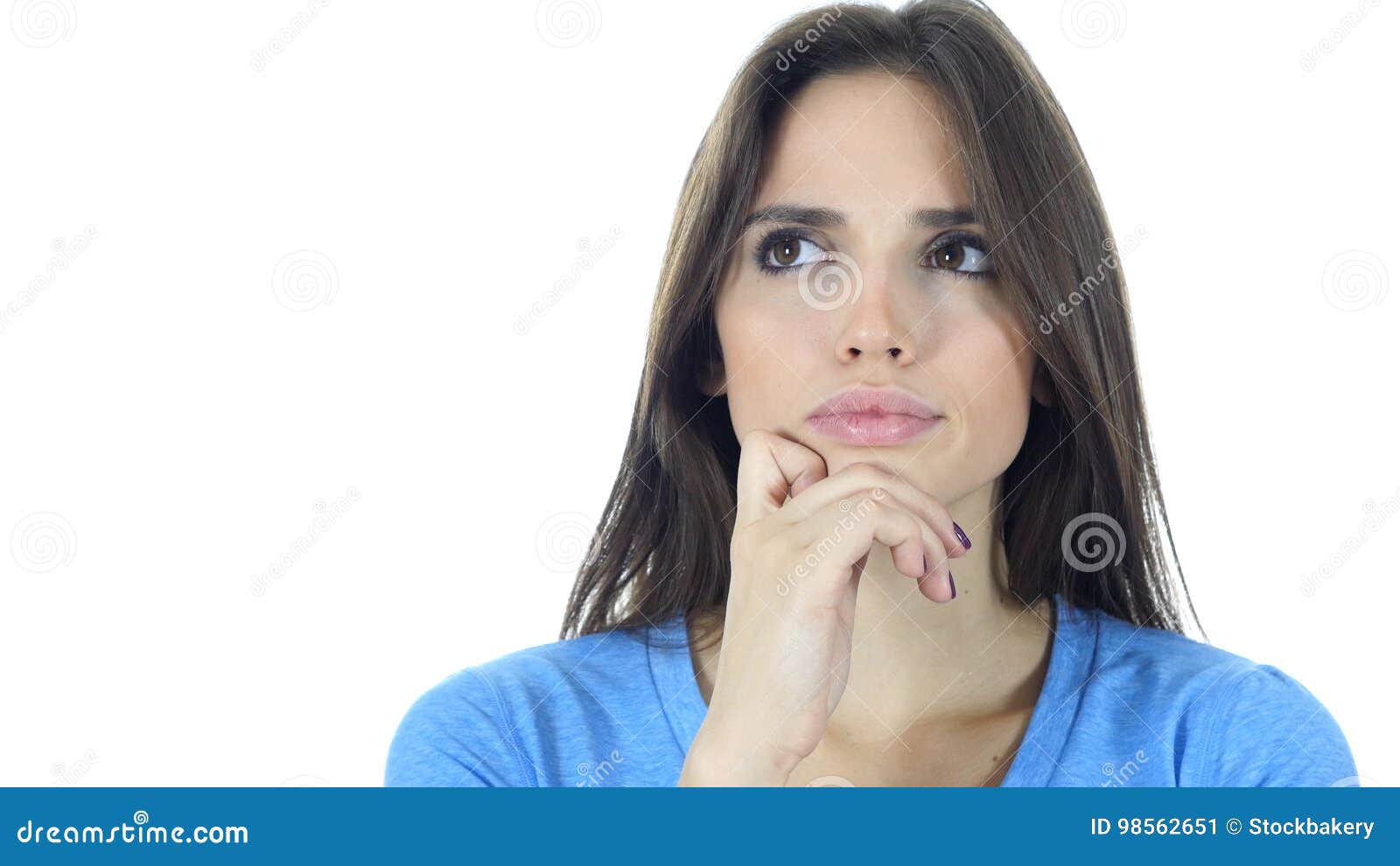 Thinking Beautiful Woman, White Background Stock Image - Image of room ...