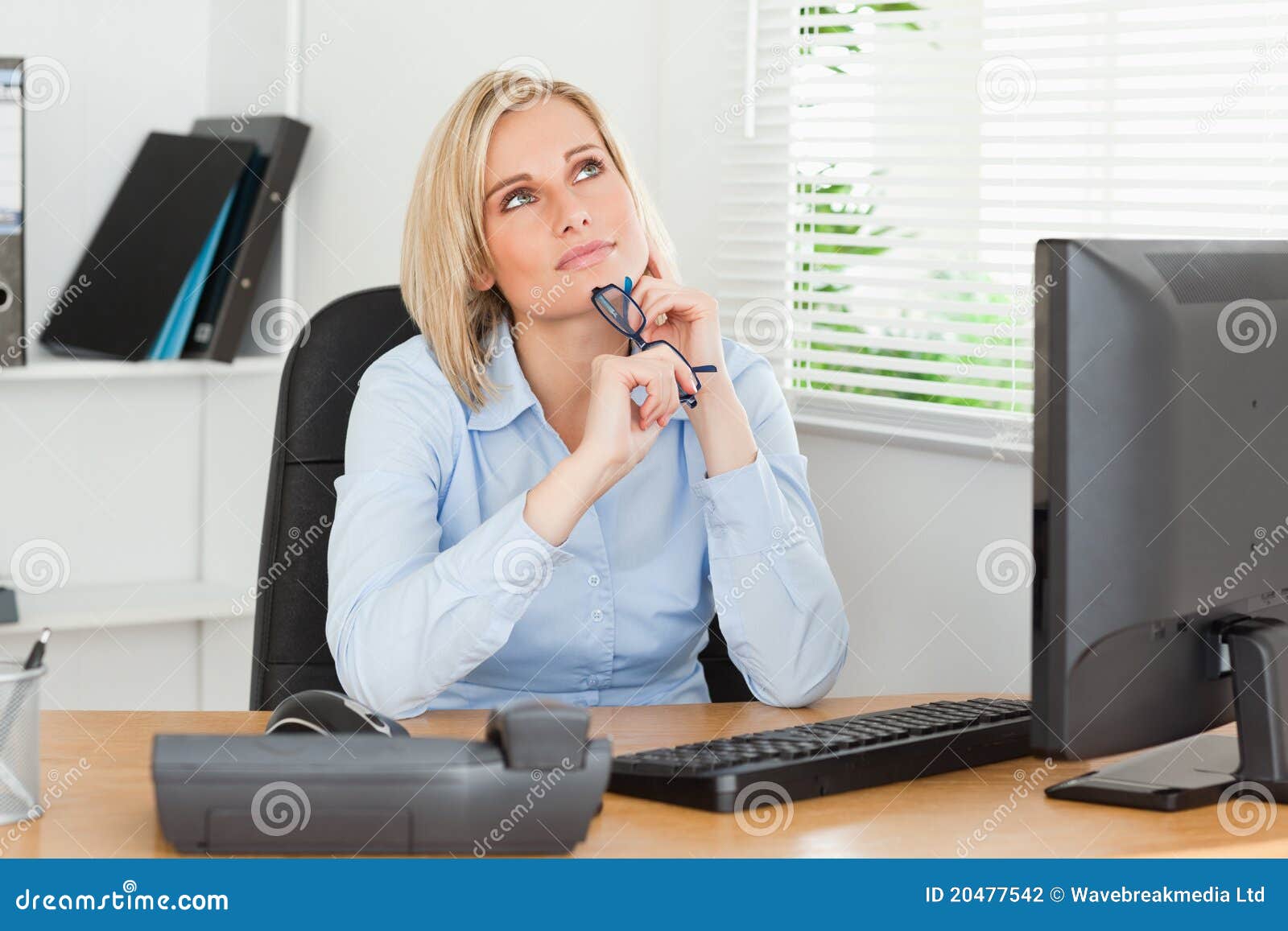 Thinking Beauty Behind a Desk Stock Photo - Image of happy, office ...