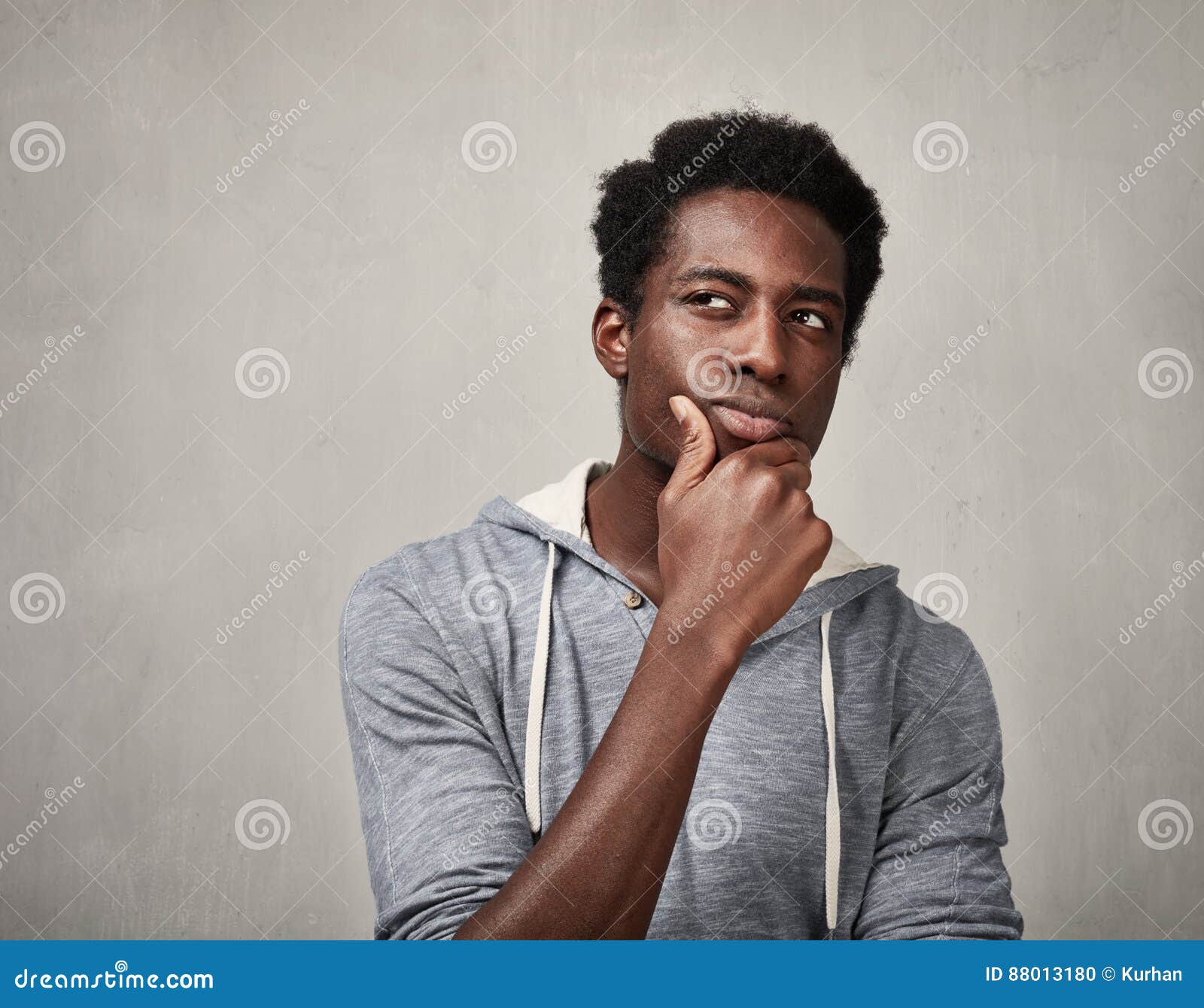 Thinking black man stock photo. Image of answer, casual - 88013180