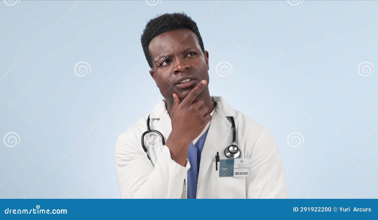 Thinking, Black Man or Doctor in Studio with Idea, Doubt and Problem ...