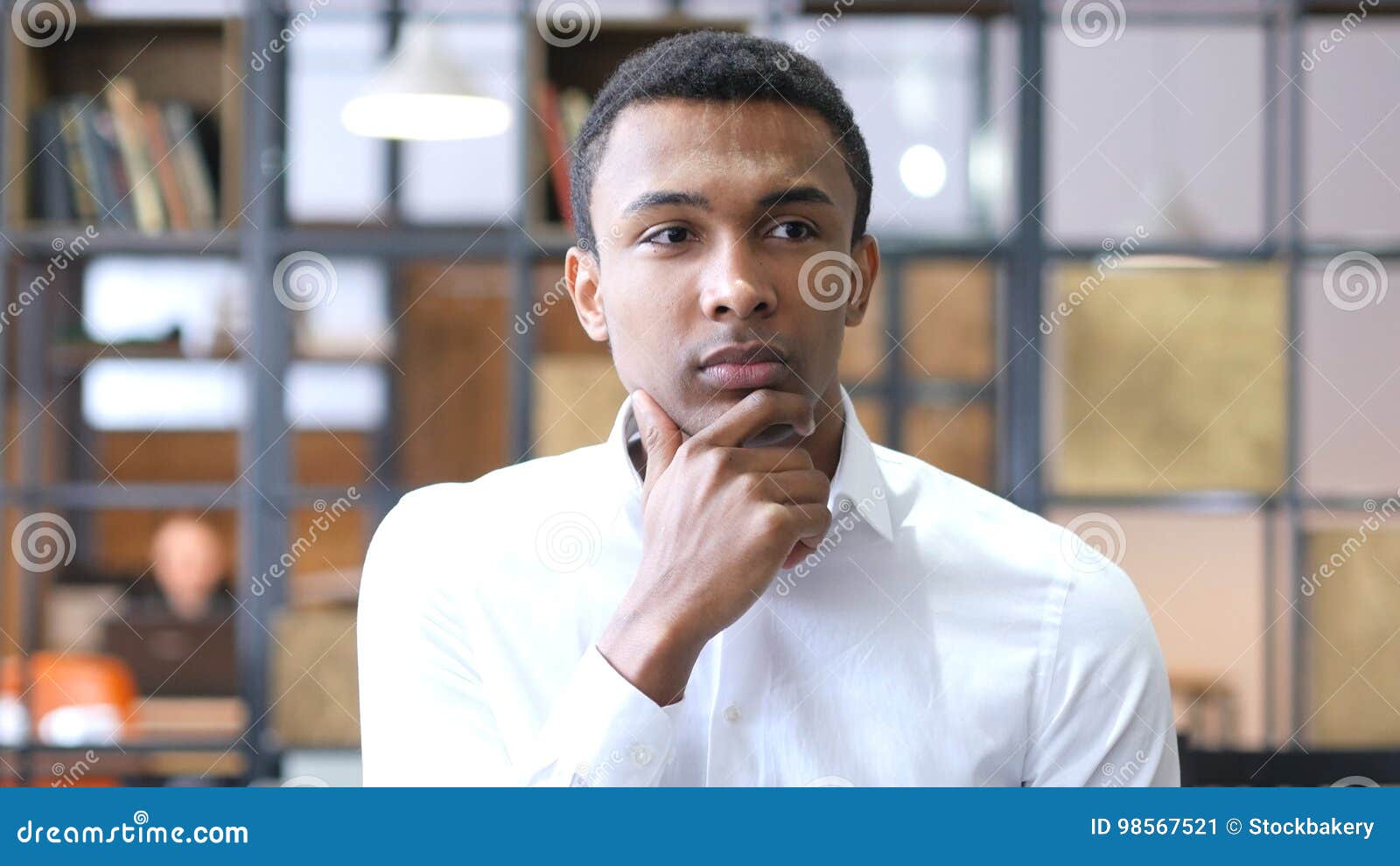 Thinking Black Man in Office, Brainstorming Stock Image - Image of ...