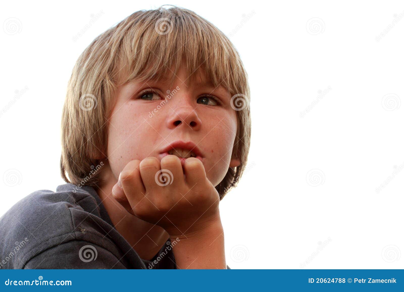 Thinking boy stock photo. Image of think, sadness, hand - 20624788