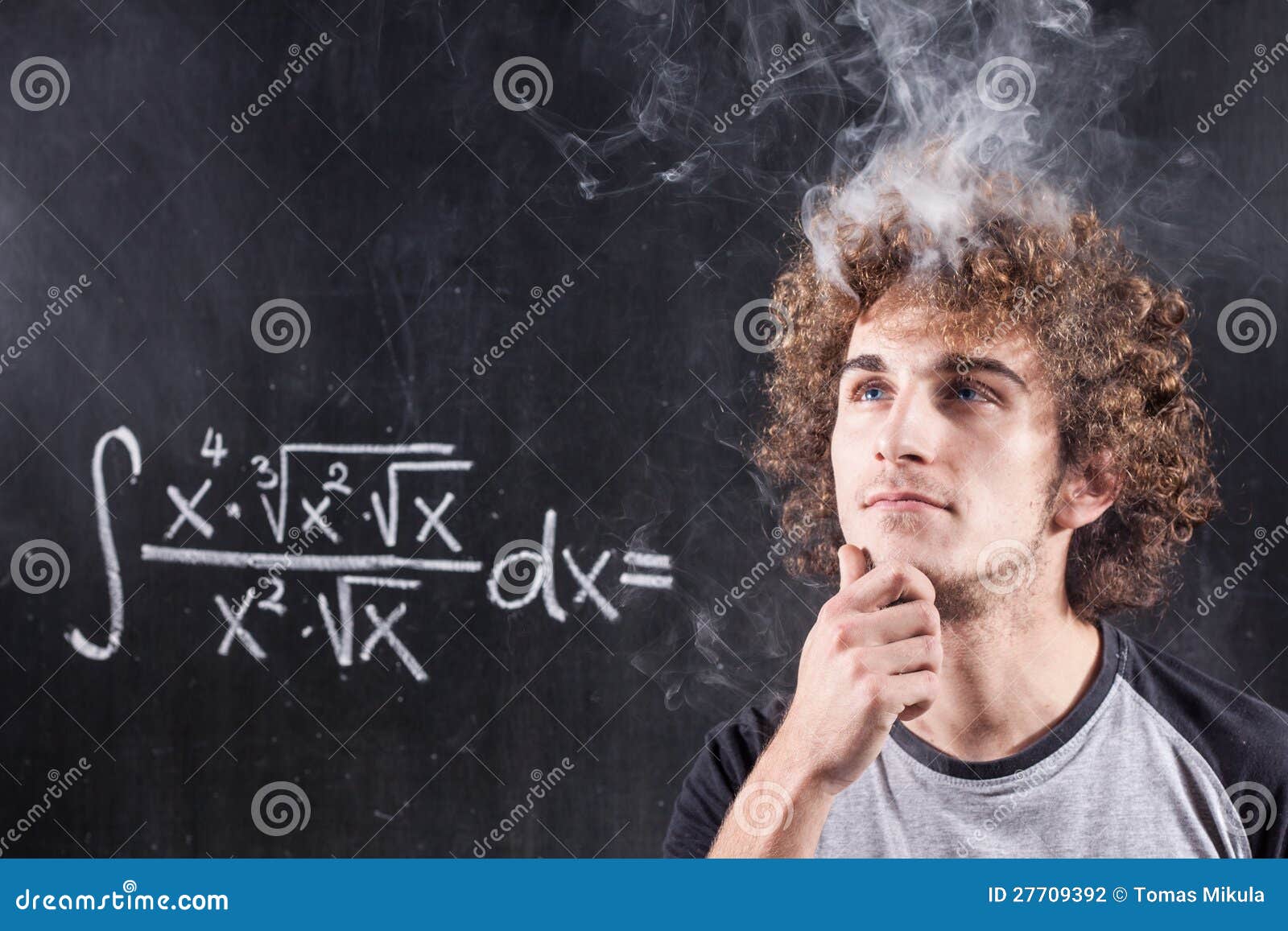 Thinking Boy Solving Equation with Smoking Head Stock Photo - Image of ...