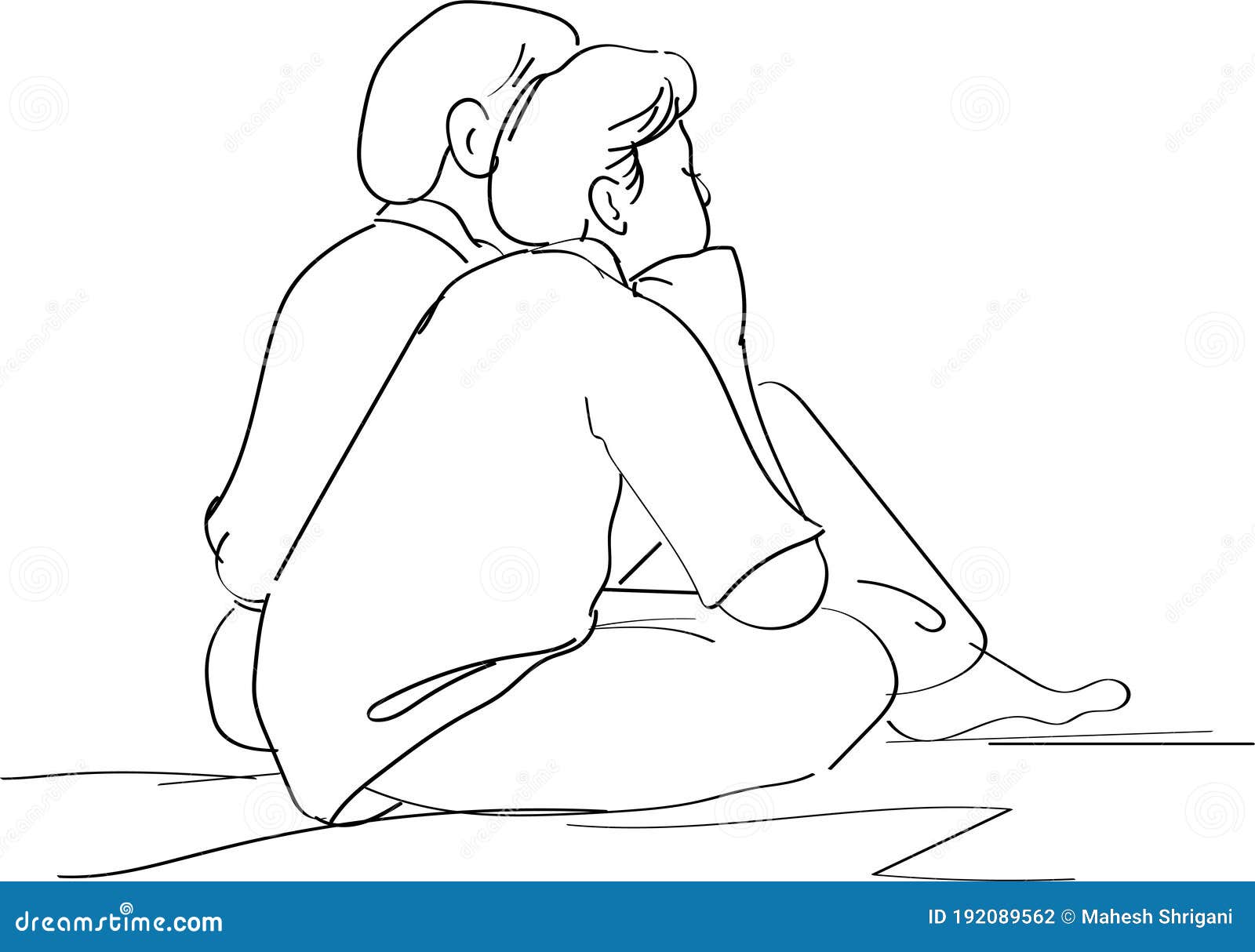 Thinking Boys Line Drawing in Vector Stock Vector - Illustration of ...