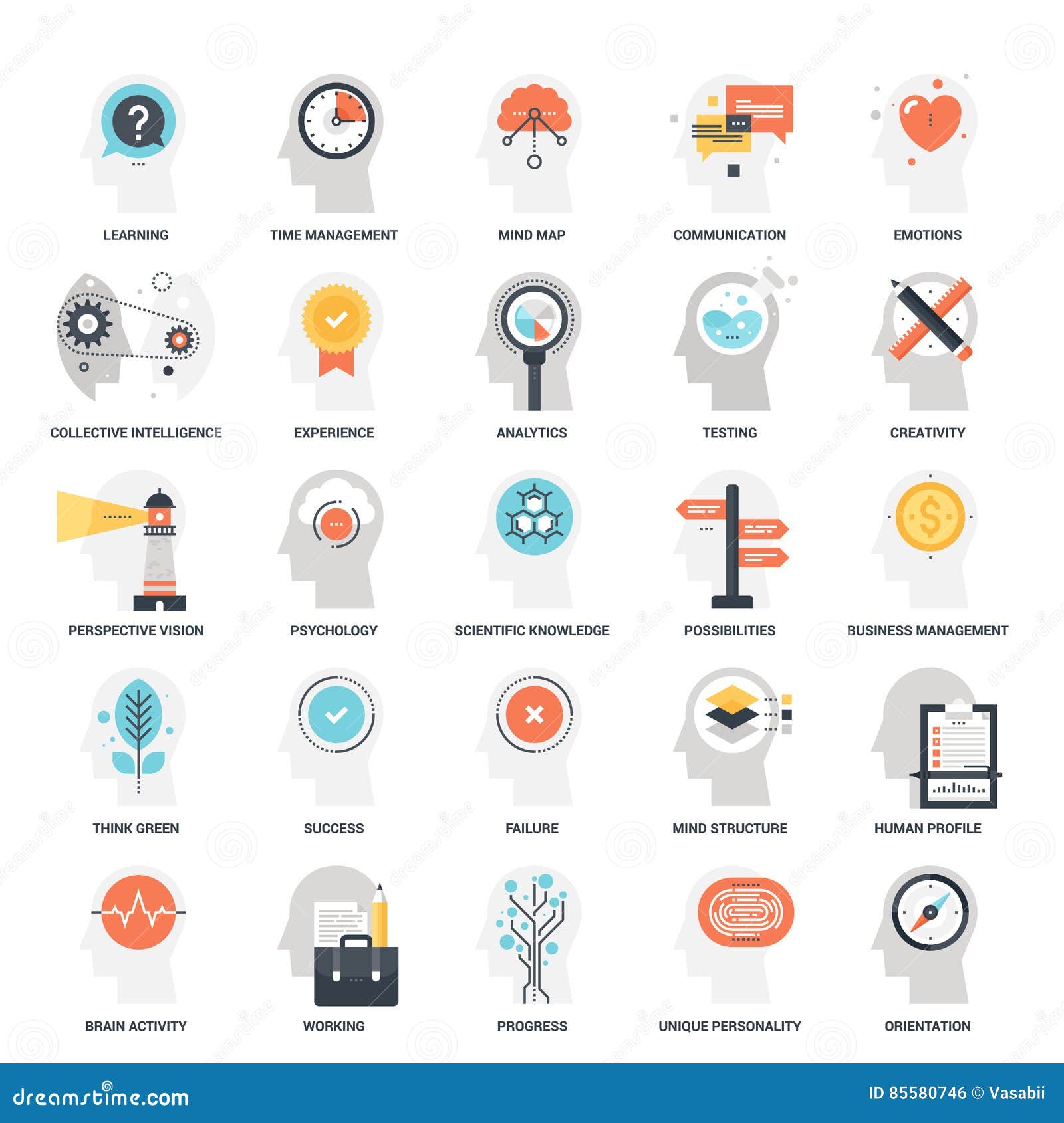 Thinking and Brain Activity Stock Vector - Illustration of icon ...