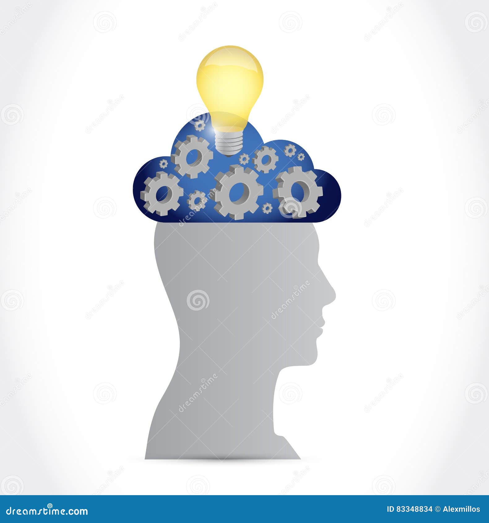 Thinking Brain, Cloud and Lightbulb Icon Stock Illustration ...