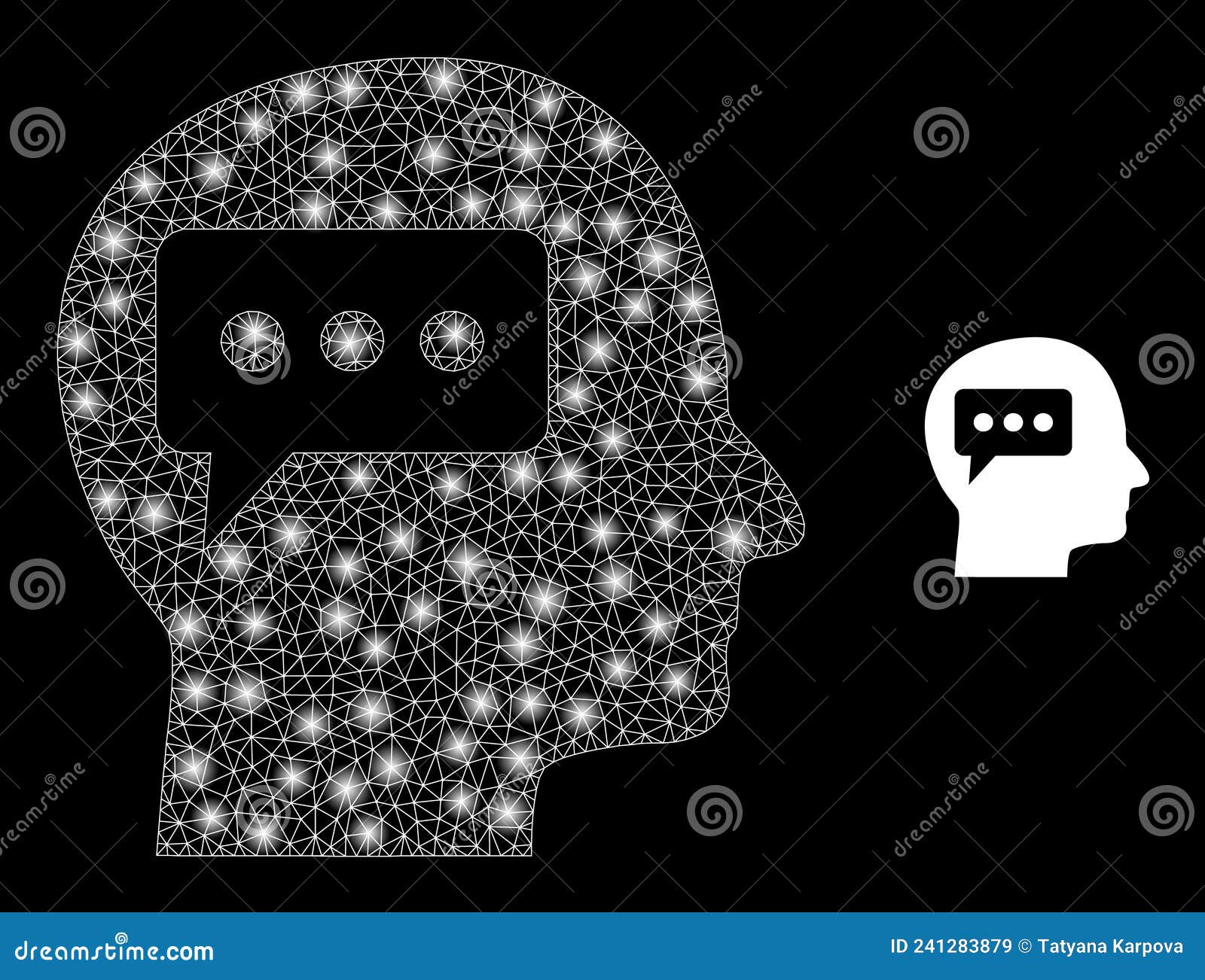 Thinking Brain Icon - Wire Frame Mesh with Sparkles Stock Vector ...