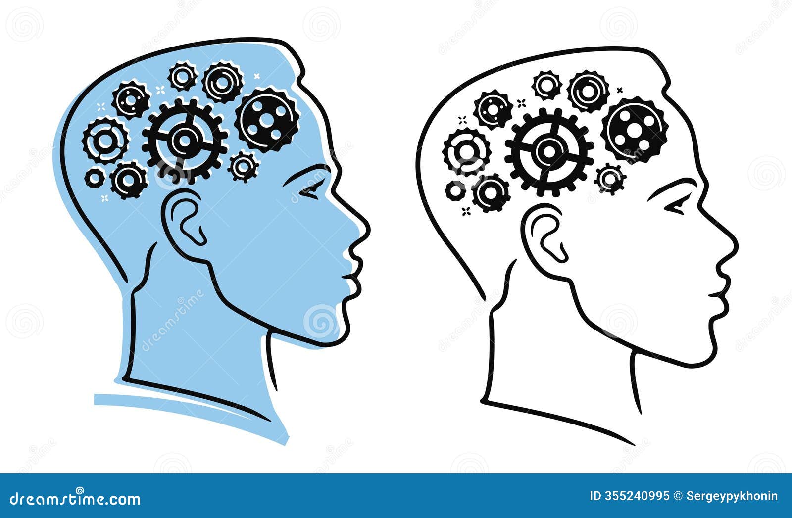 Thinking Brain in Process, Mind. Human Head with Gears and Cogwheels ...