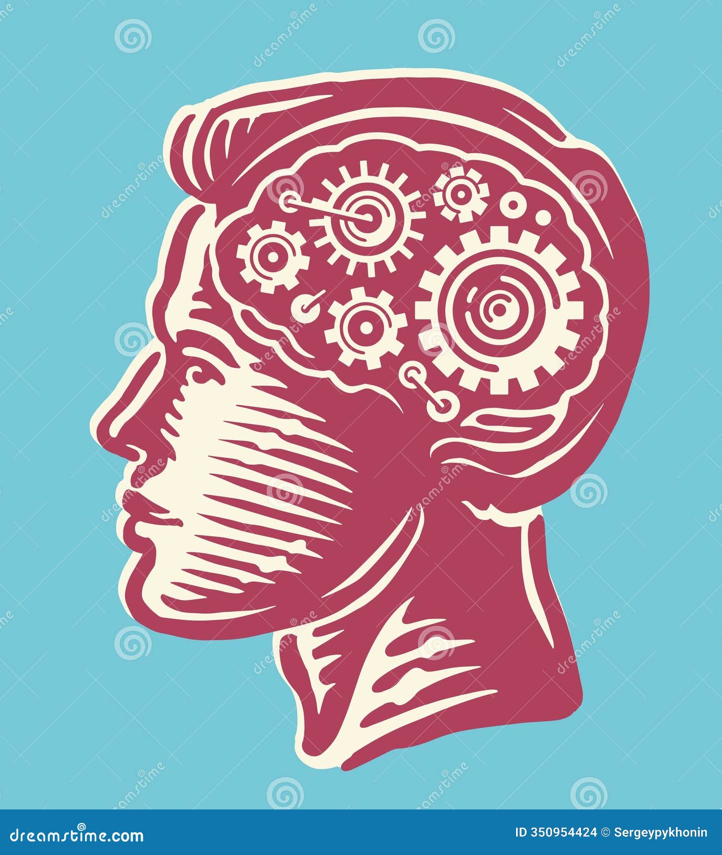 Rotating Gears in Human Head. Thinking Brain. Hand Drawn Vector ...