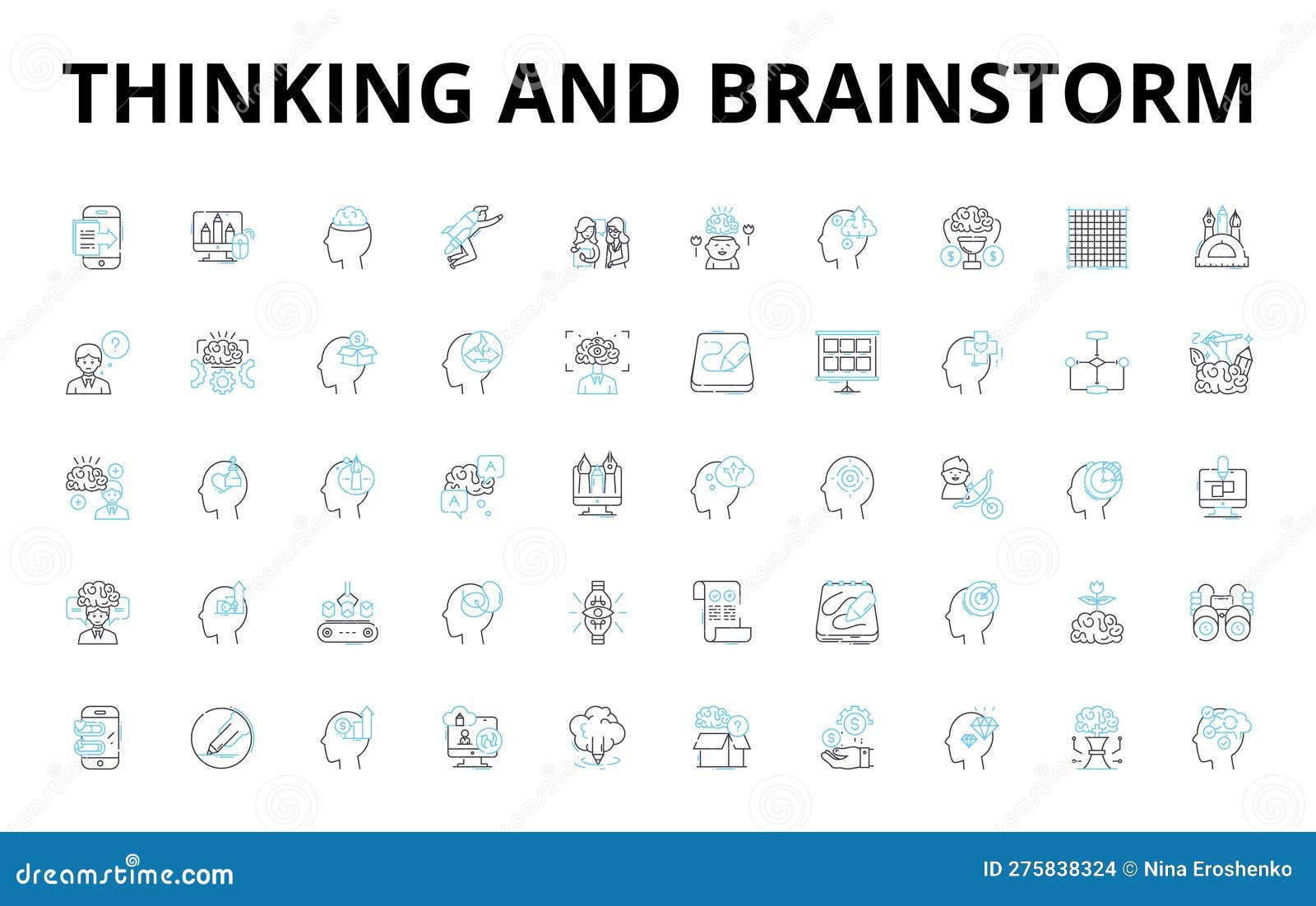 Thinking and Brainstorm Linear Icons Set. Divergent, Analytical ...