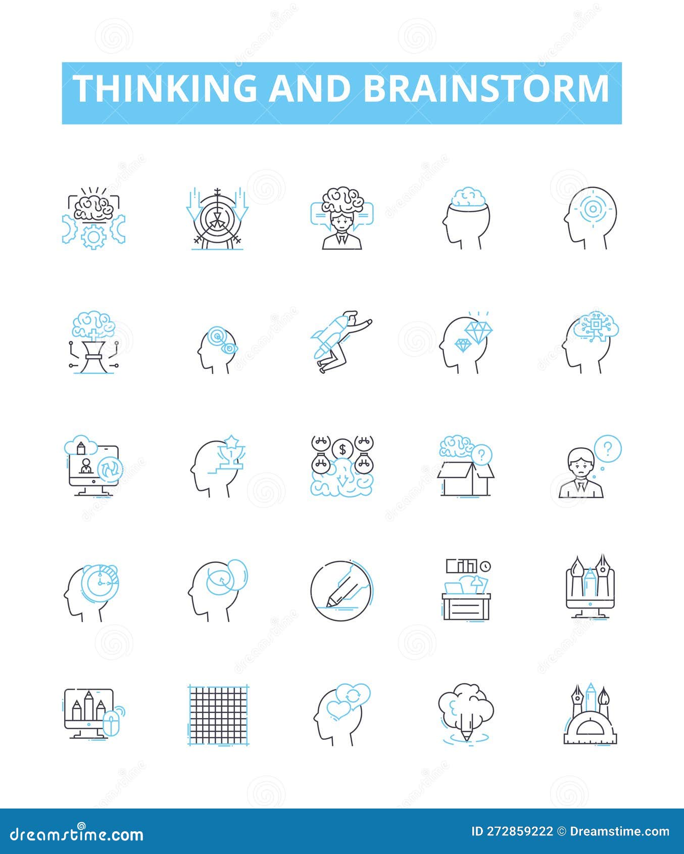 Thinking and Brainstorm Vector Line Icons Set. Ideation, Brainstorming ...