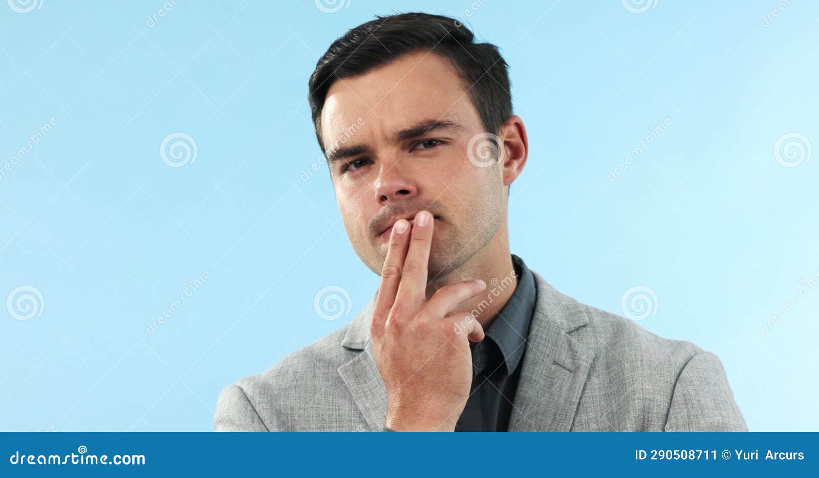 Thinking, Brainstorming and Face of Businessman in a Studio with Guess ...