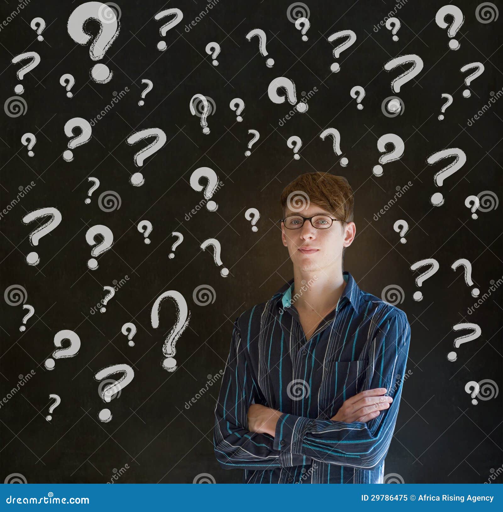 Thinking Business Man with Chalk Question Marks Stock Image - Image of ...