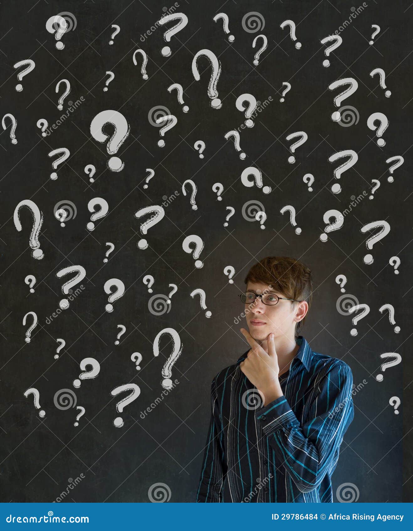 Thinking Business Man with Chalk Question Marks Stock Photo - Image of ...