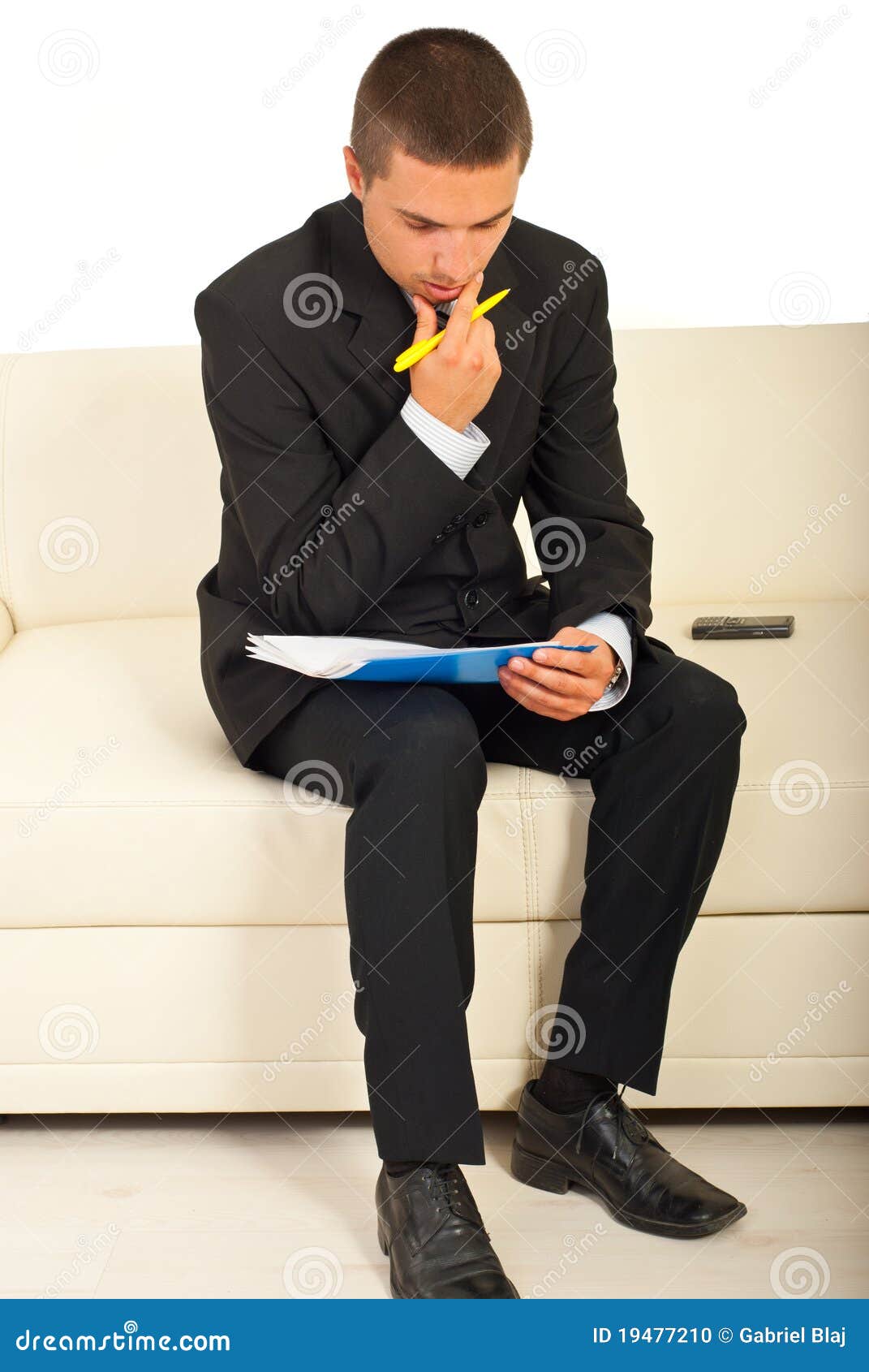Thinking Business Man on Couch Stock Photo - Image of attractive, couch ...