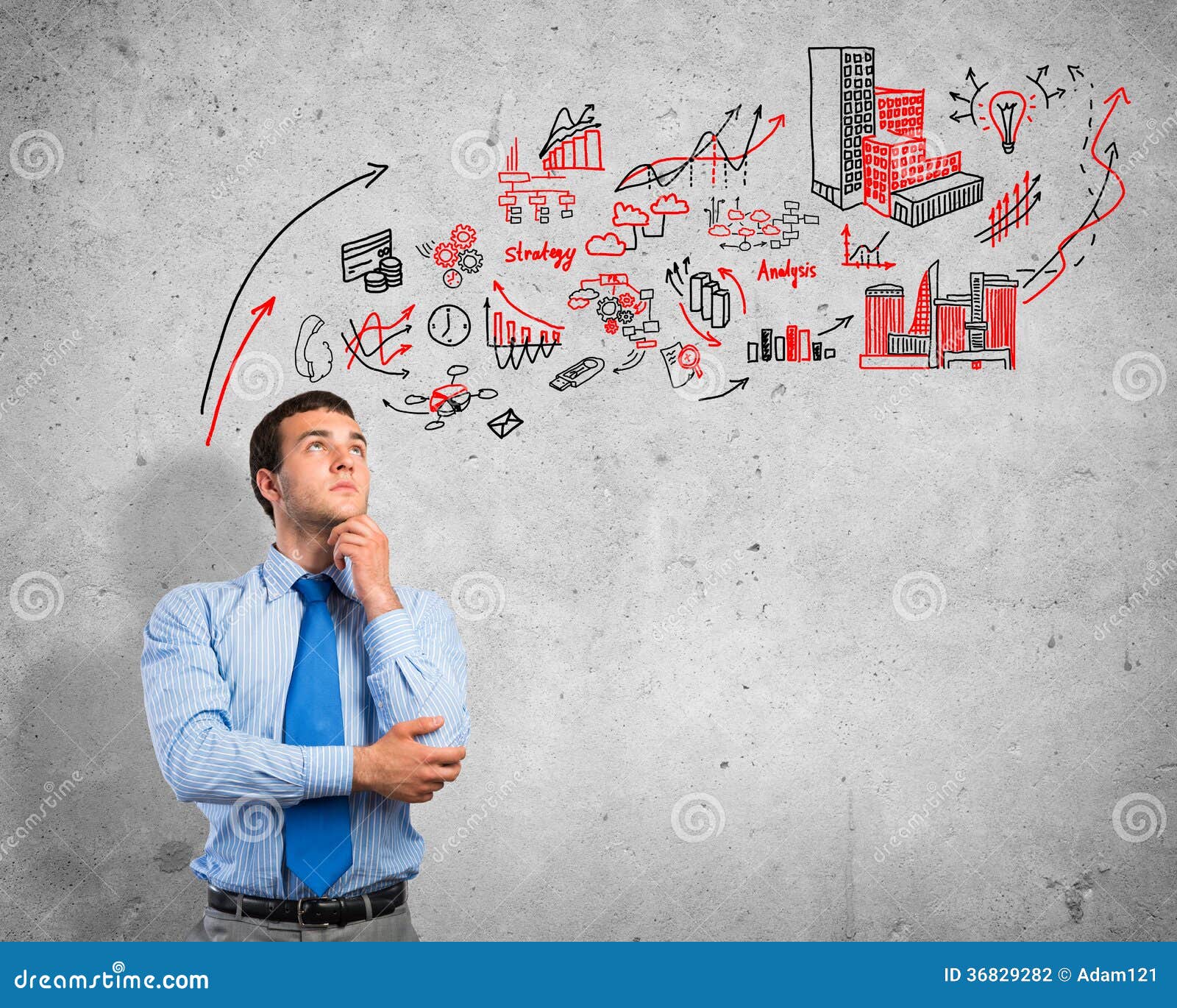 Thinking business man stock photo. Image of arrow, brainstorming - 36829282
