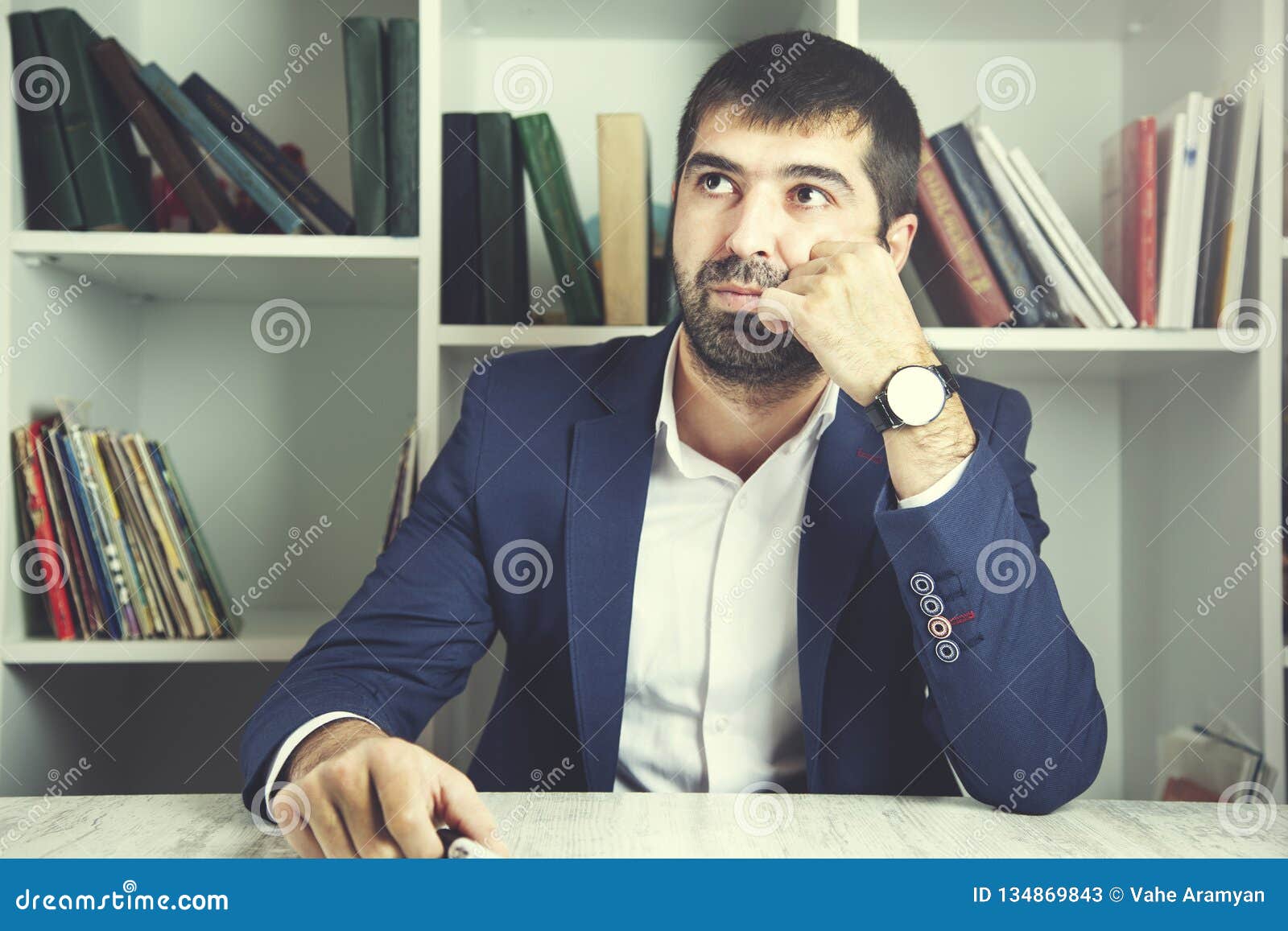 Thinking business man stock image. Image of organization - 134869843