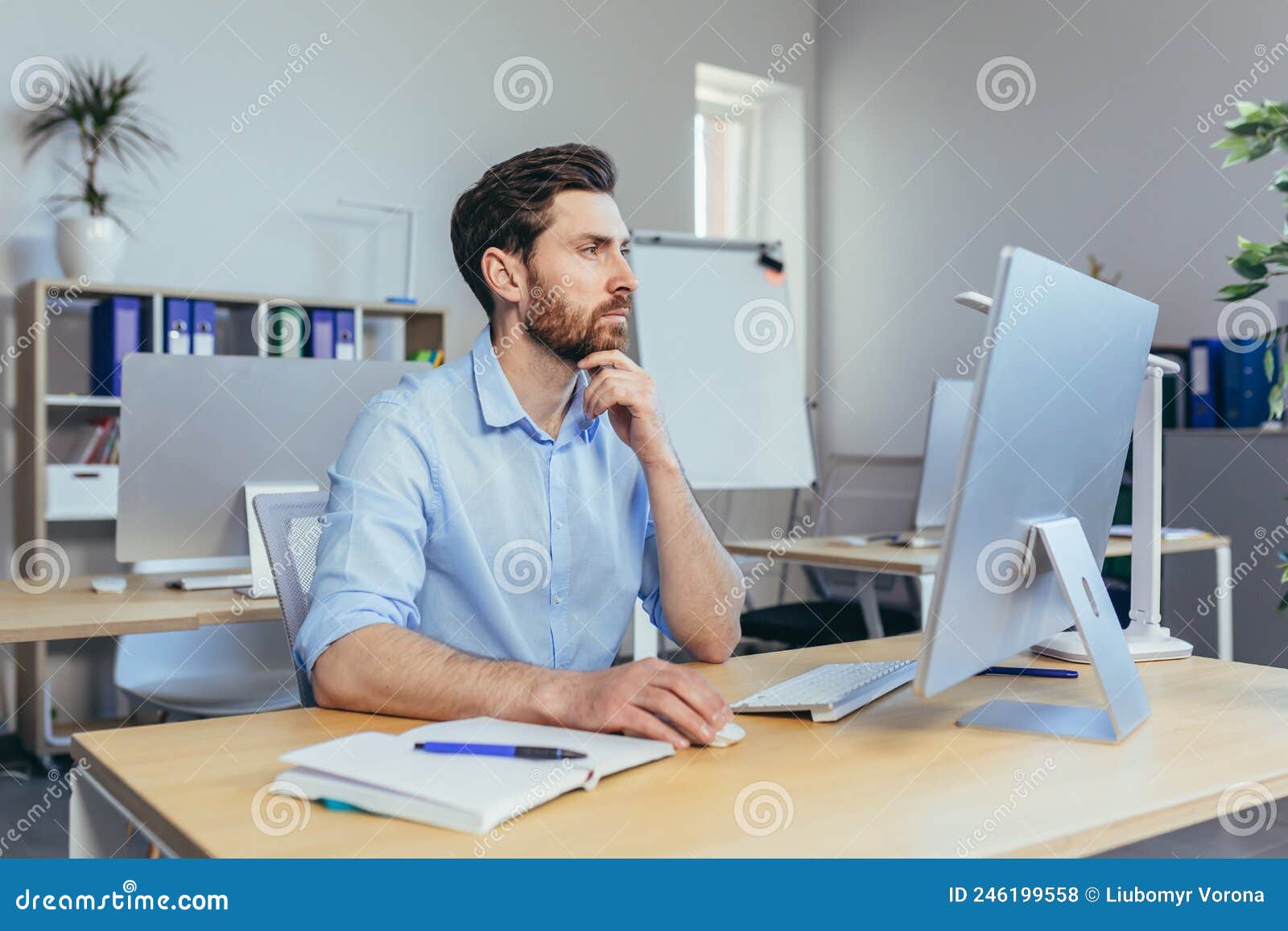 Thinking Business Man, Working in a Modern Office during the Day ...