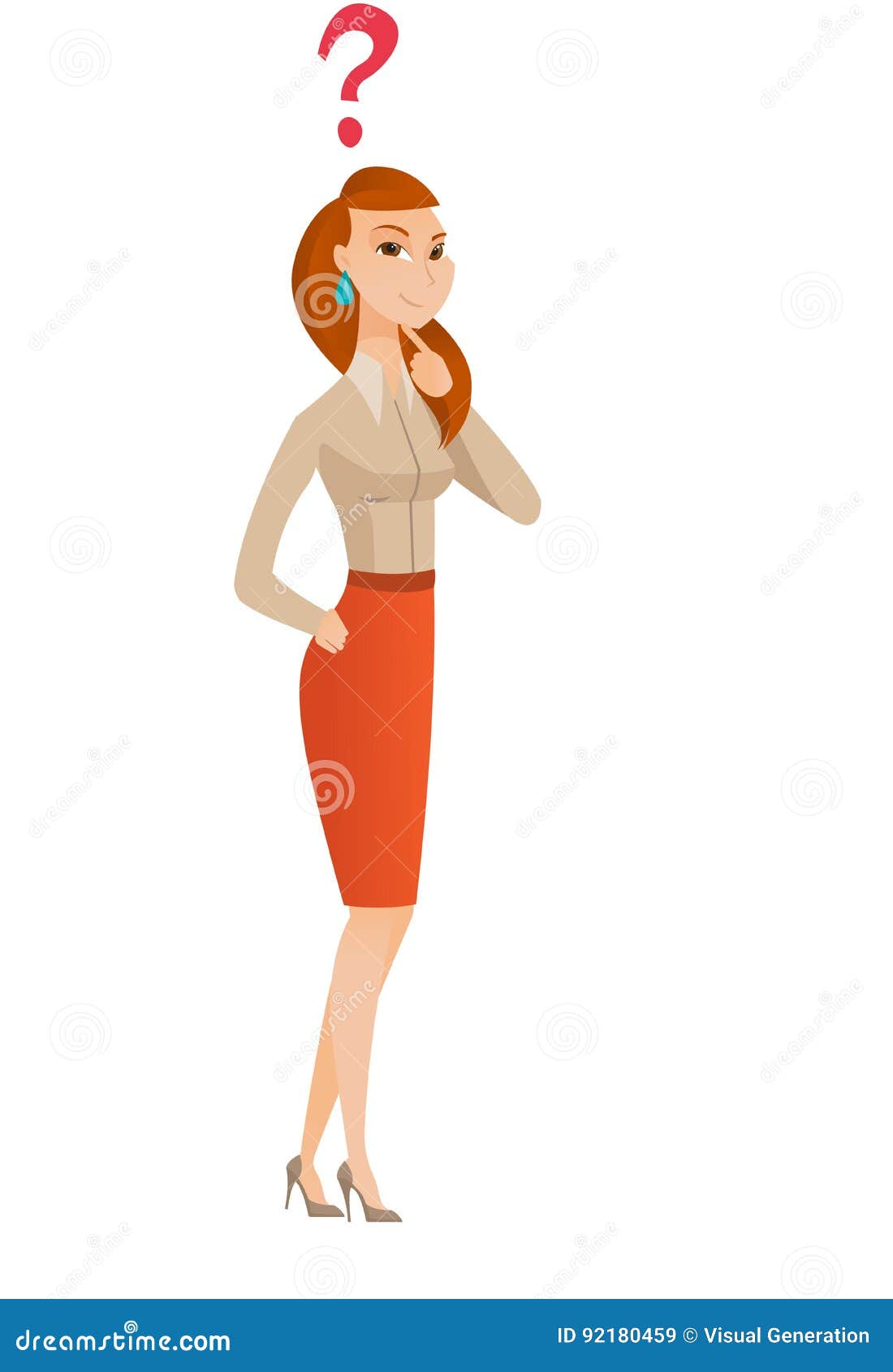 Thinking Business Woman with Question Mark. Stock Vector - Illustration ...