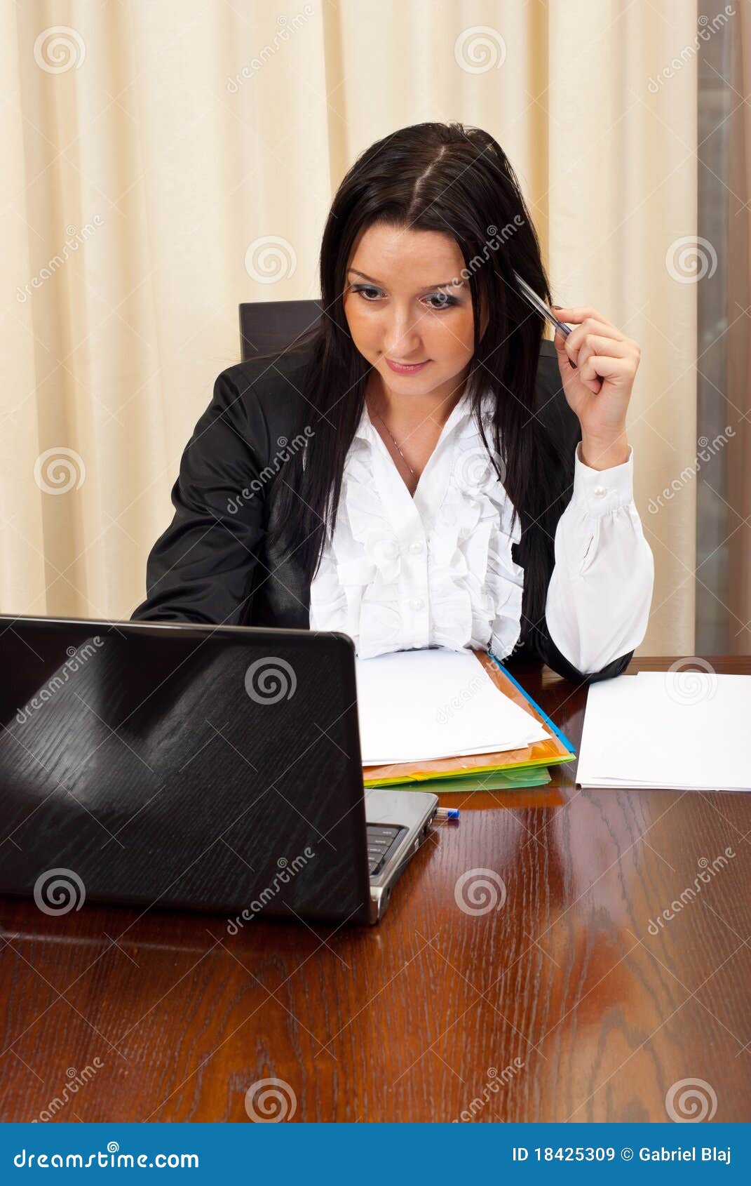 Thinking Business Woman Working Stock Image - Image of netbook ...