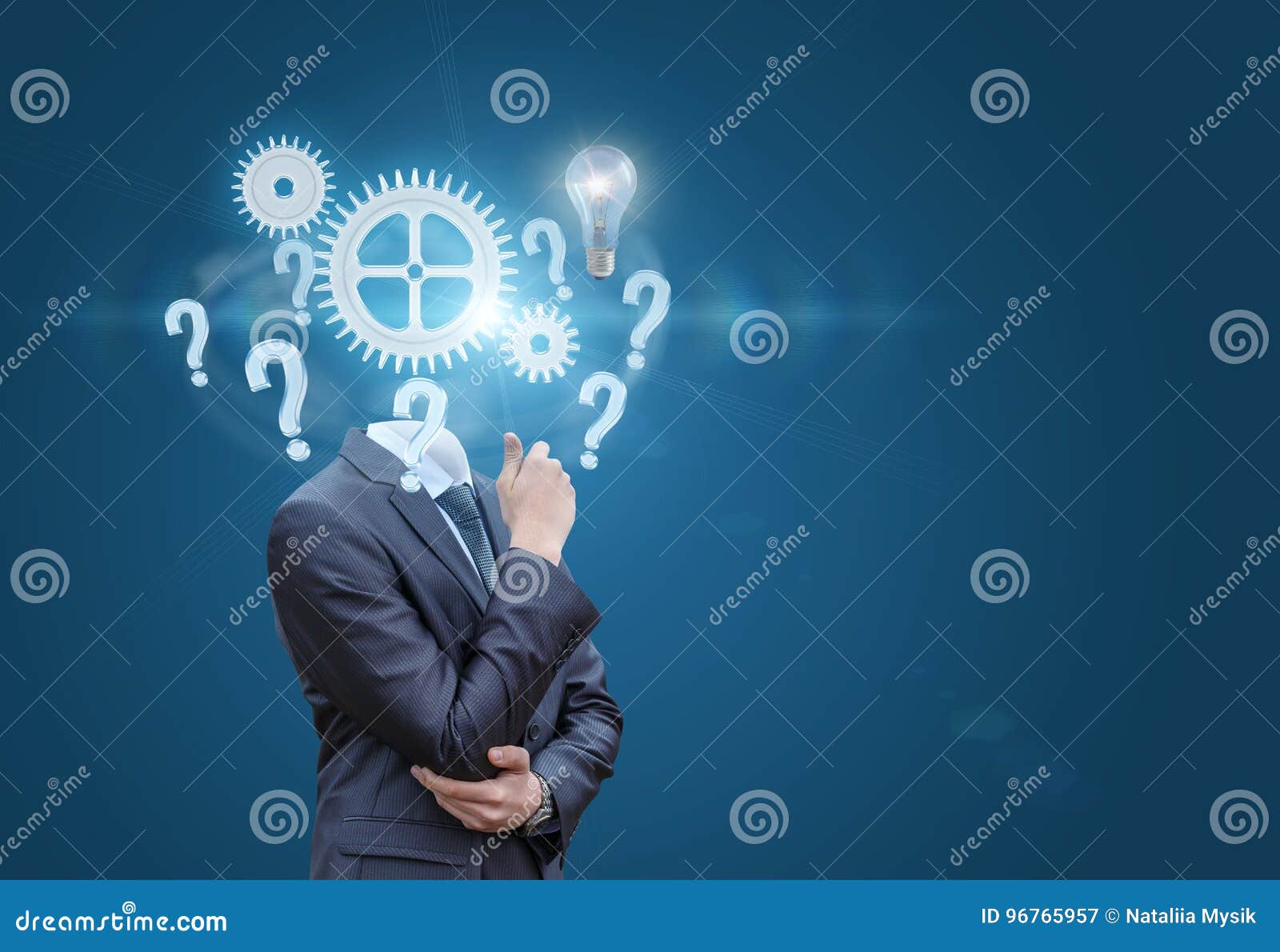 Thinking Businessman on a Blue Background. Stock Image - Image of brain ...