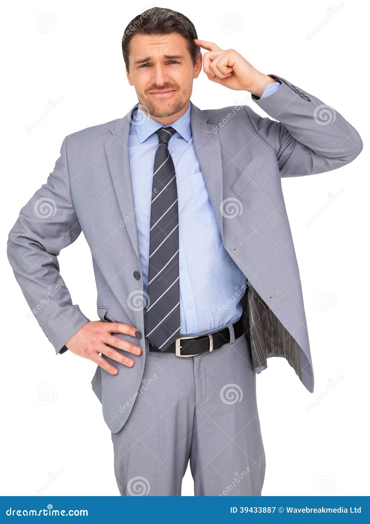 Thinking Businessman in Grey Suit Stock Image - Image of professional ...