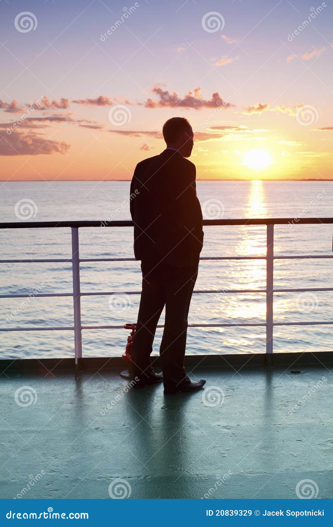 Thinking Businessman and Red Sunset on a Ferry Stock Image - Image of ...