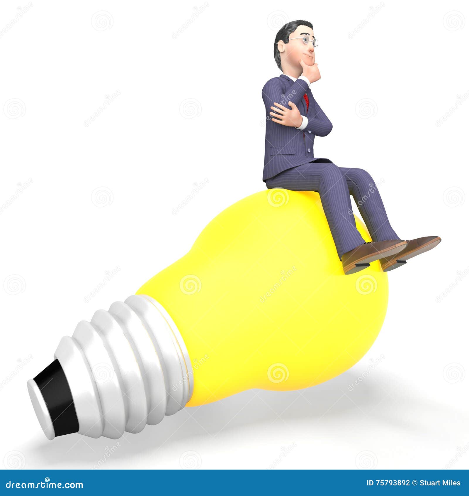 Thinking Businessman Represents Light Bulb and Character 3d Rendering ...