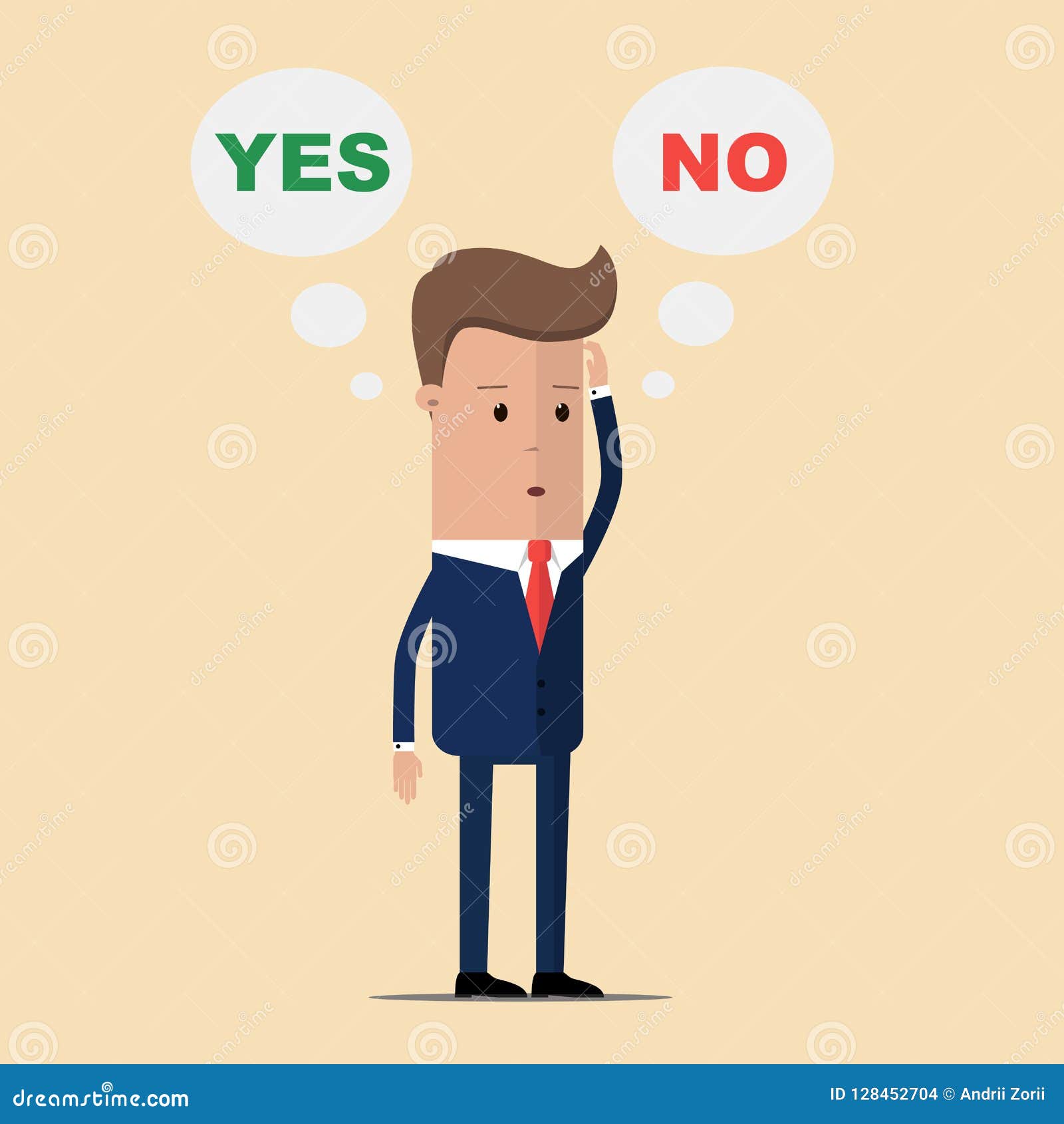 Thinking Businessman with Speech Bubbles Choosing Option between Yes ...
