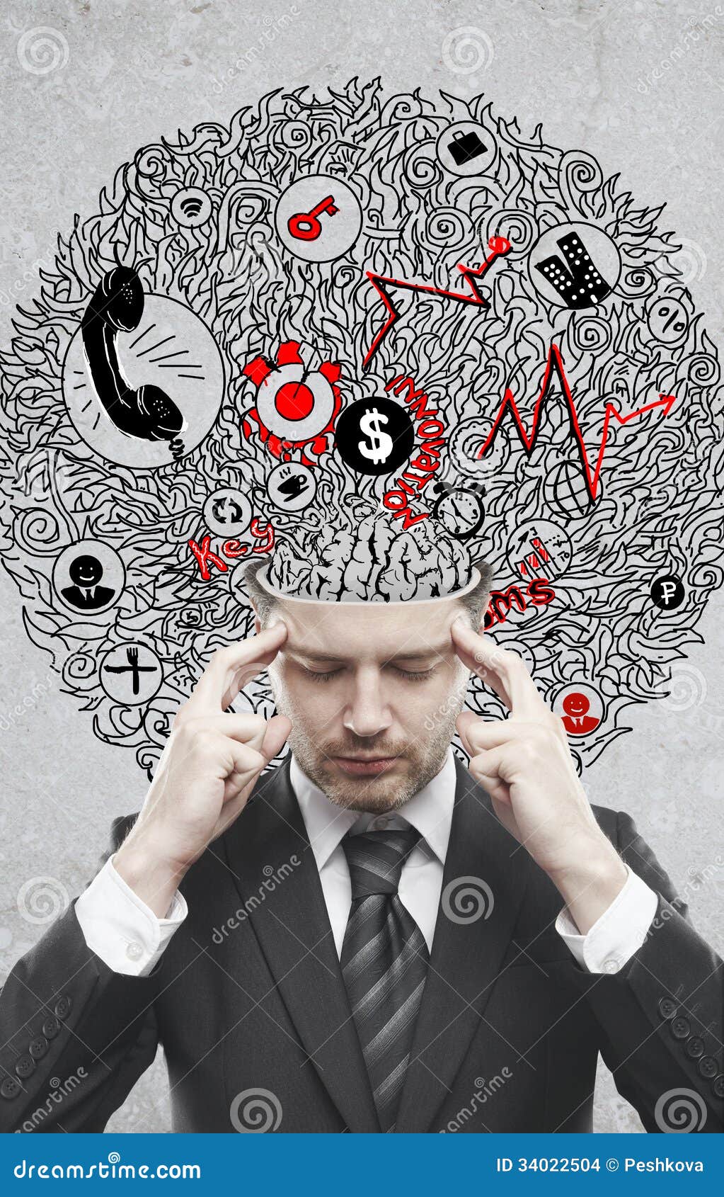 Thinking businessman stock photo. Image of brain, showing - 34022504