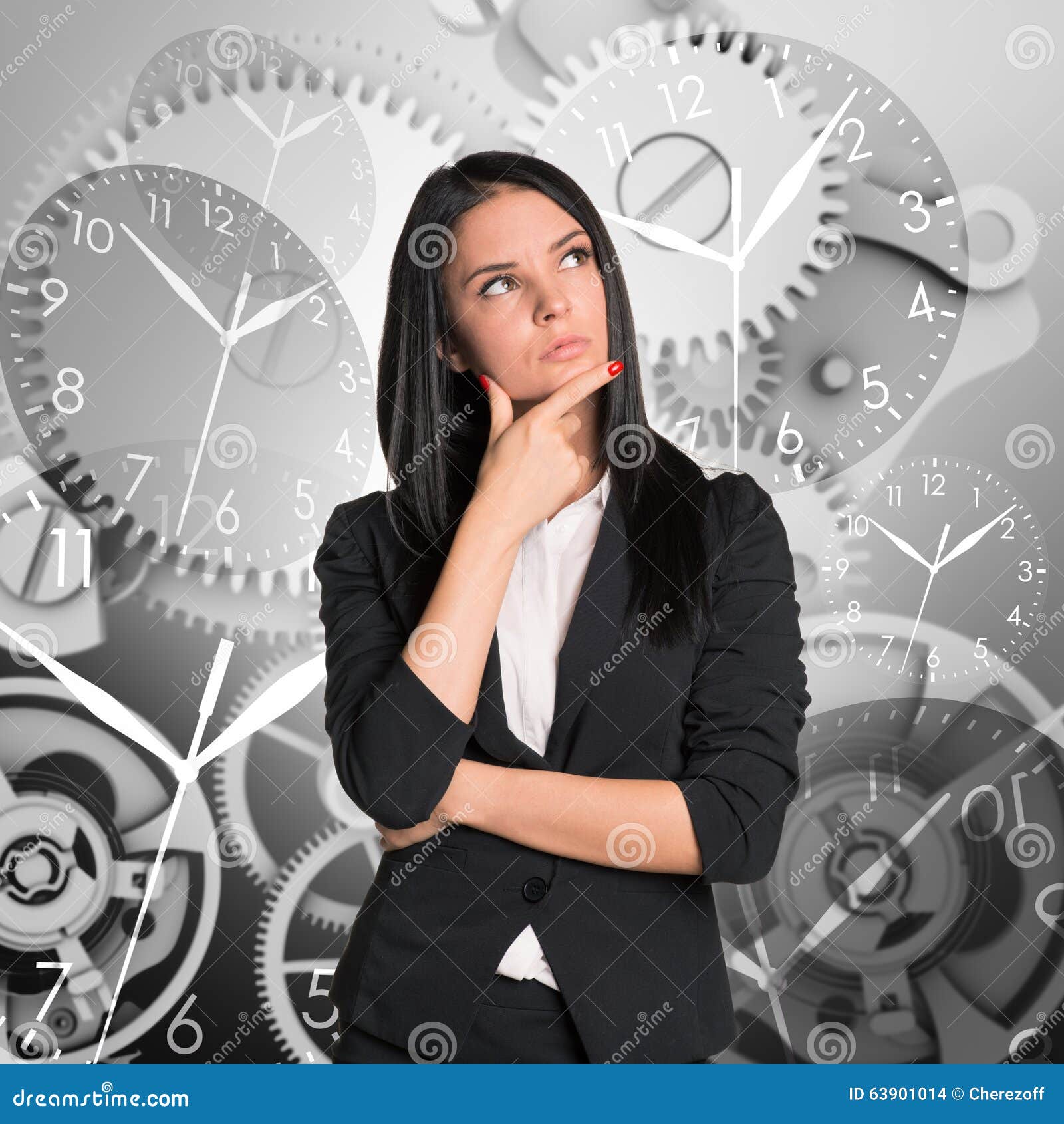 Thinking Businesswoman with Clocks Stock Photo - Image of clocks, lady ...