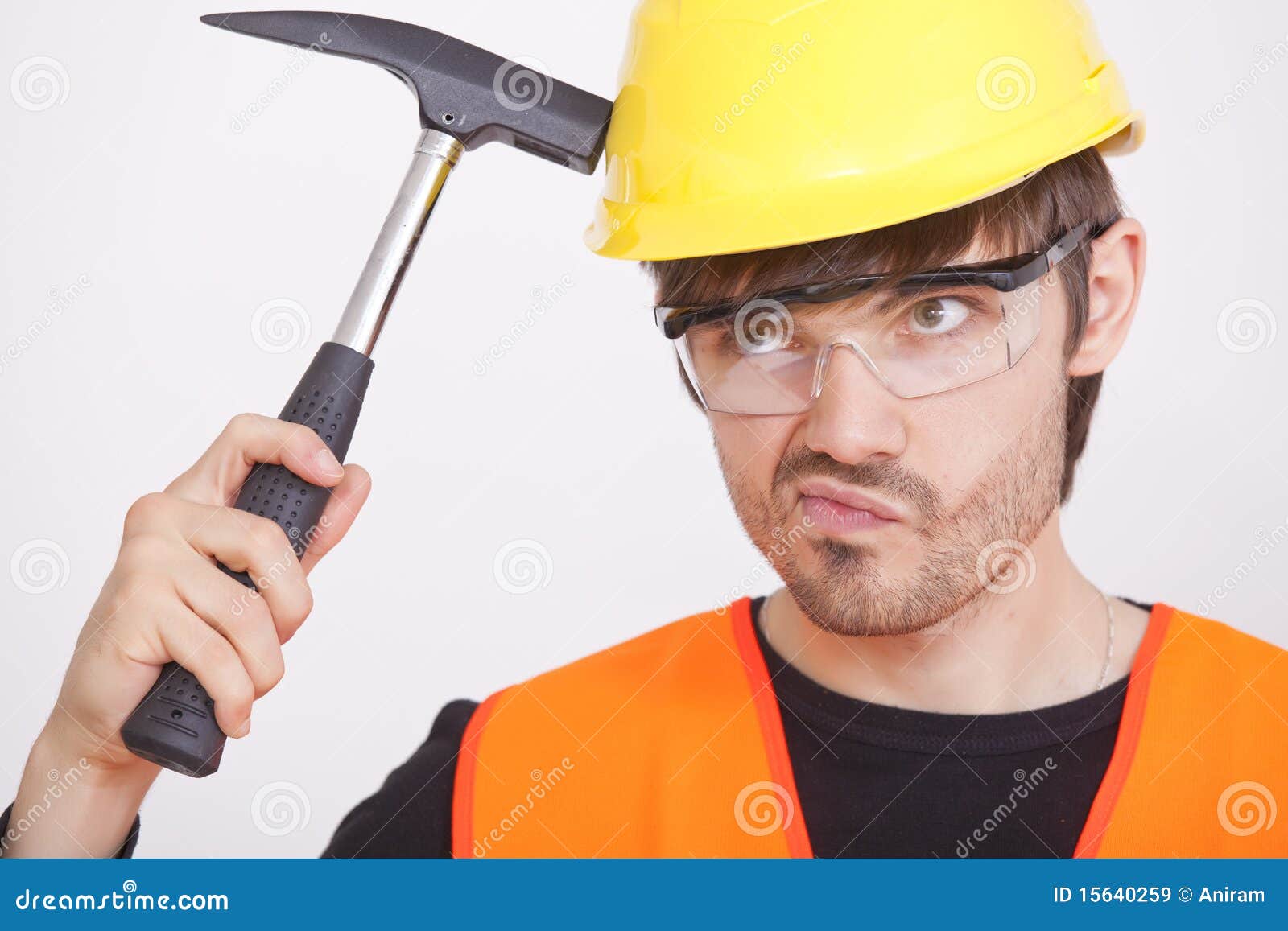Thinking Carpenter with Hammer Stock Image - Image of studio, handsome ...