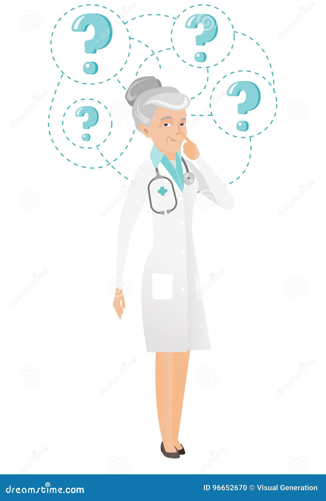 Thinking Caucasian Doctor with Question Marks. Stock Vector ...