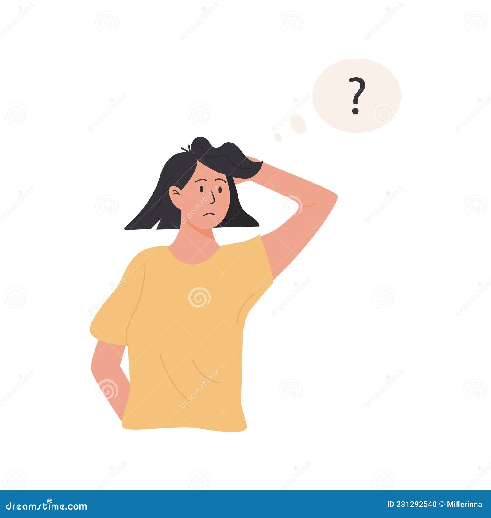 Thinking Character. Portrait of Thoughtful Person with Question Mark ...