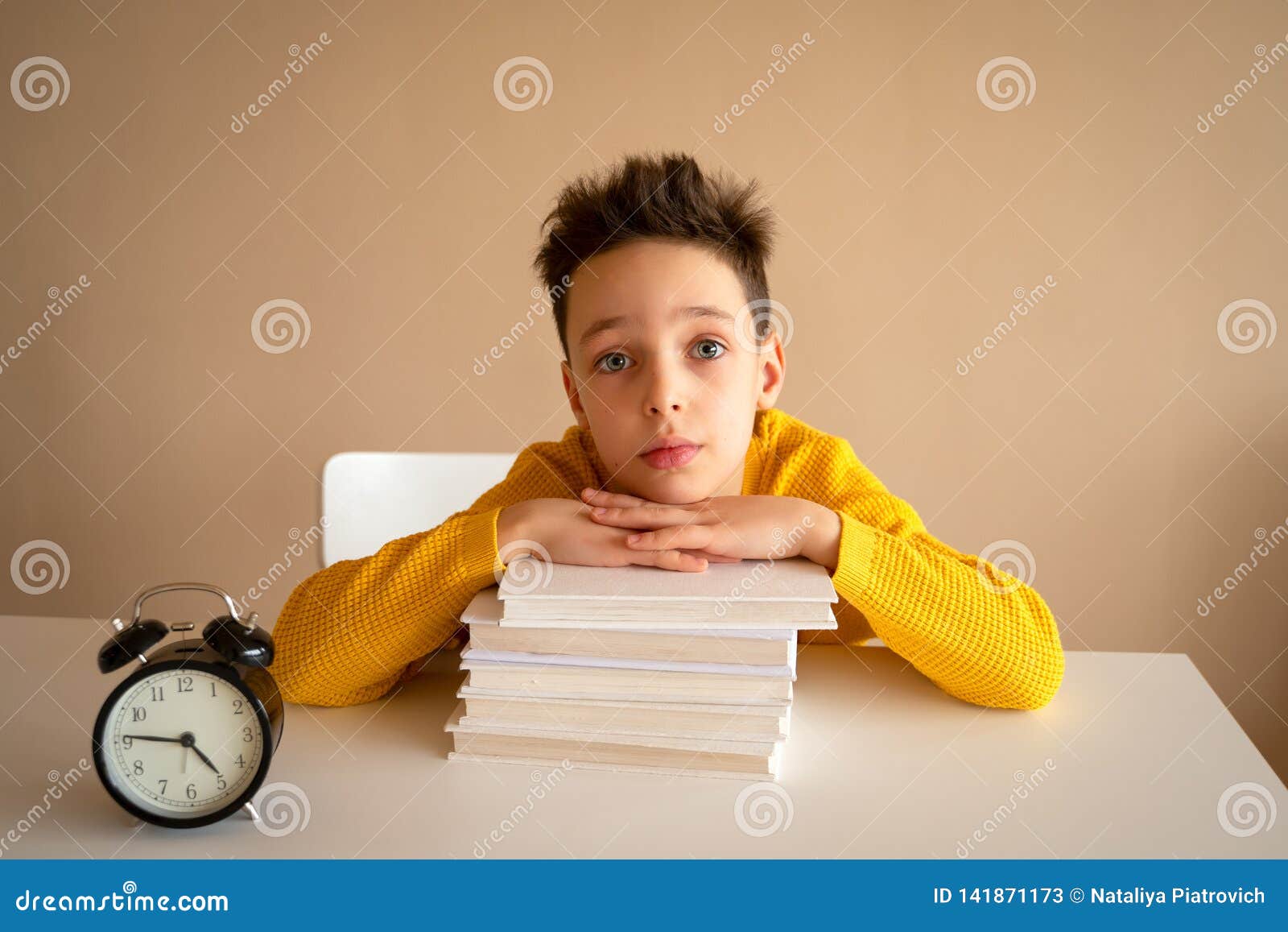 Thinking Child Bored, Frustrated and Fed Up Doing His Homework Stock ...
