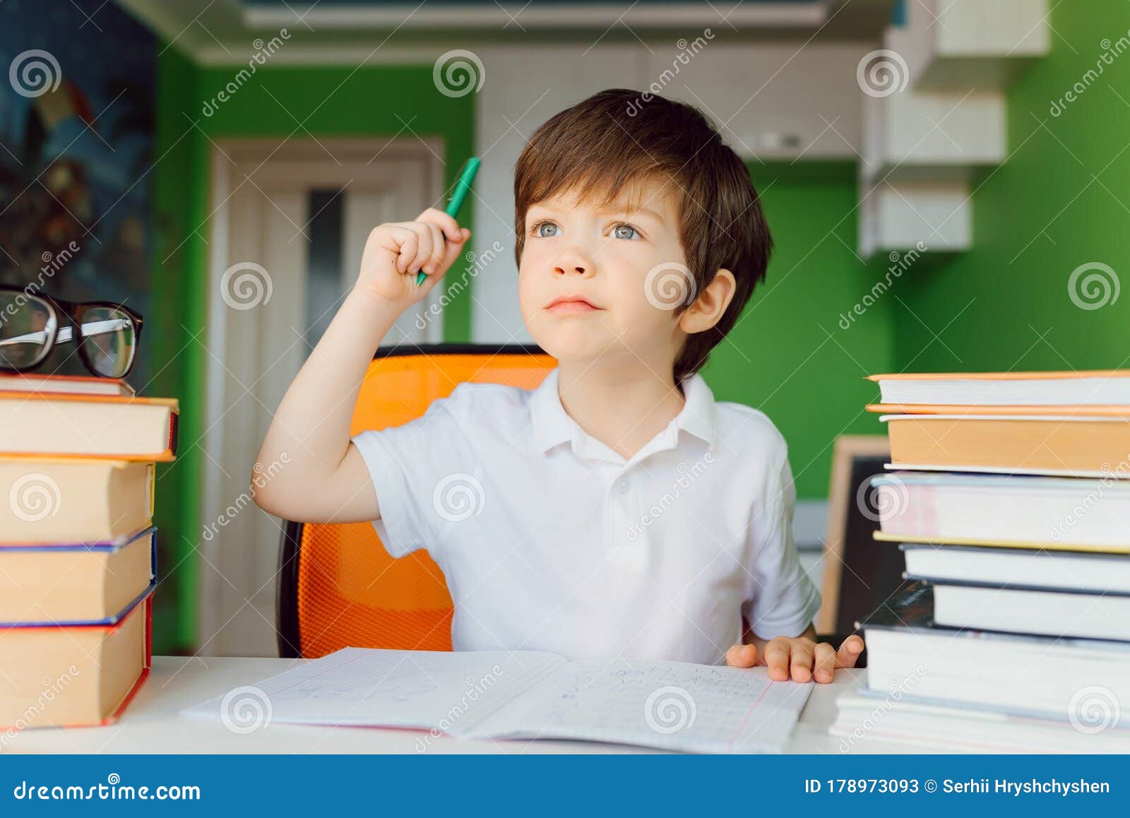 Thinking Child Bored, Frustrated and Fed Up Doing His Homework Stock ...