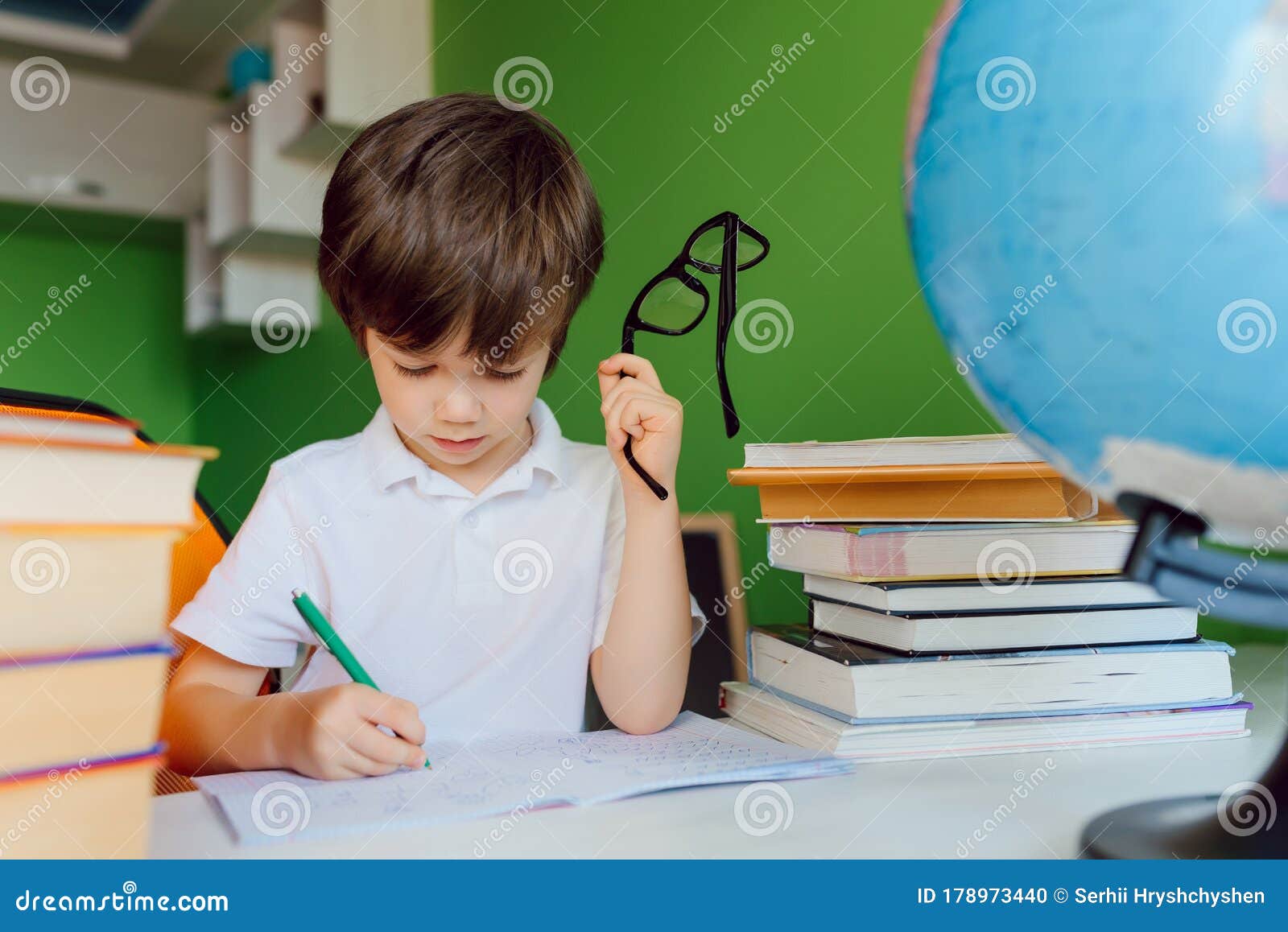 Thinking Child Bored, Frustrated and Fed Up Doing His Homework Stock ...