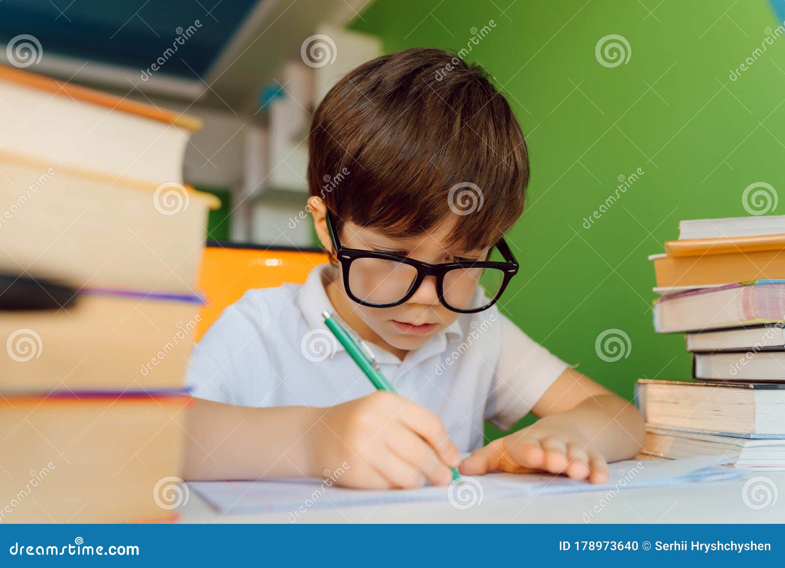 Thinking Child Bored, Frustrated and Fed Up Doing His Homework Stock ...