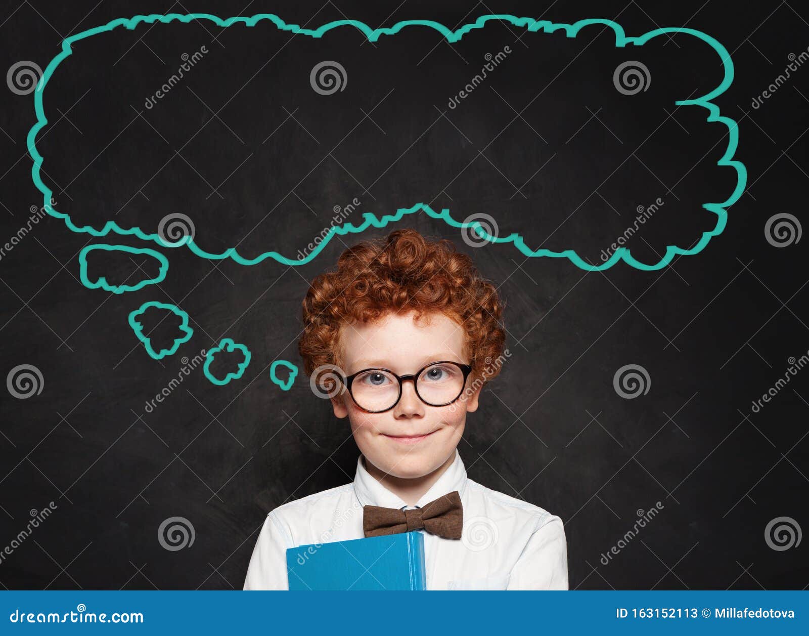 Thinking Child And Empty Speech Clouds Bubbles With Copy Space On ...
