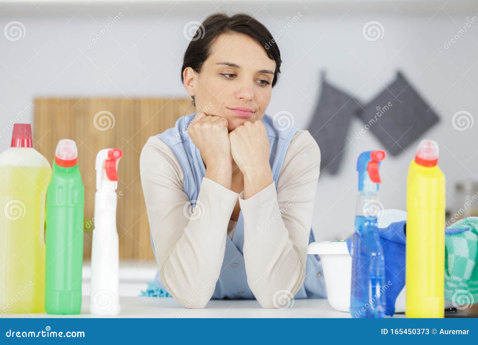 Thinking Clean Woman Looking Away Stock Image - Image of glove ...