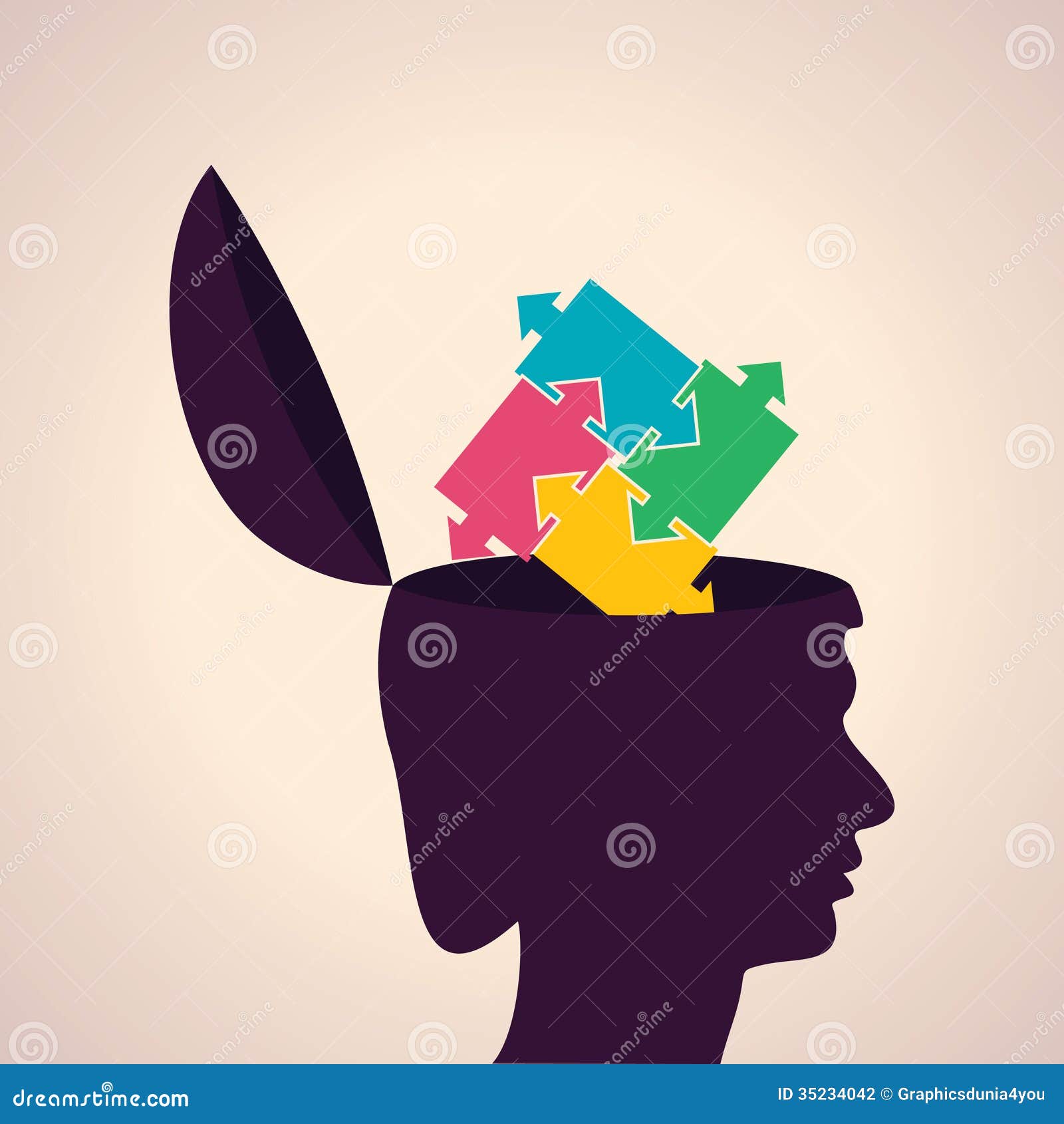 Thinking Concept-Human Head with Colorful Puzzle Pieces Stock Vector ...